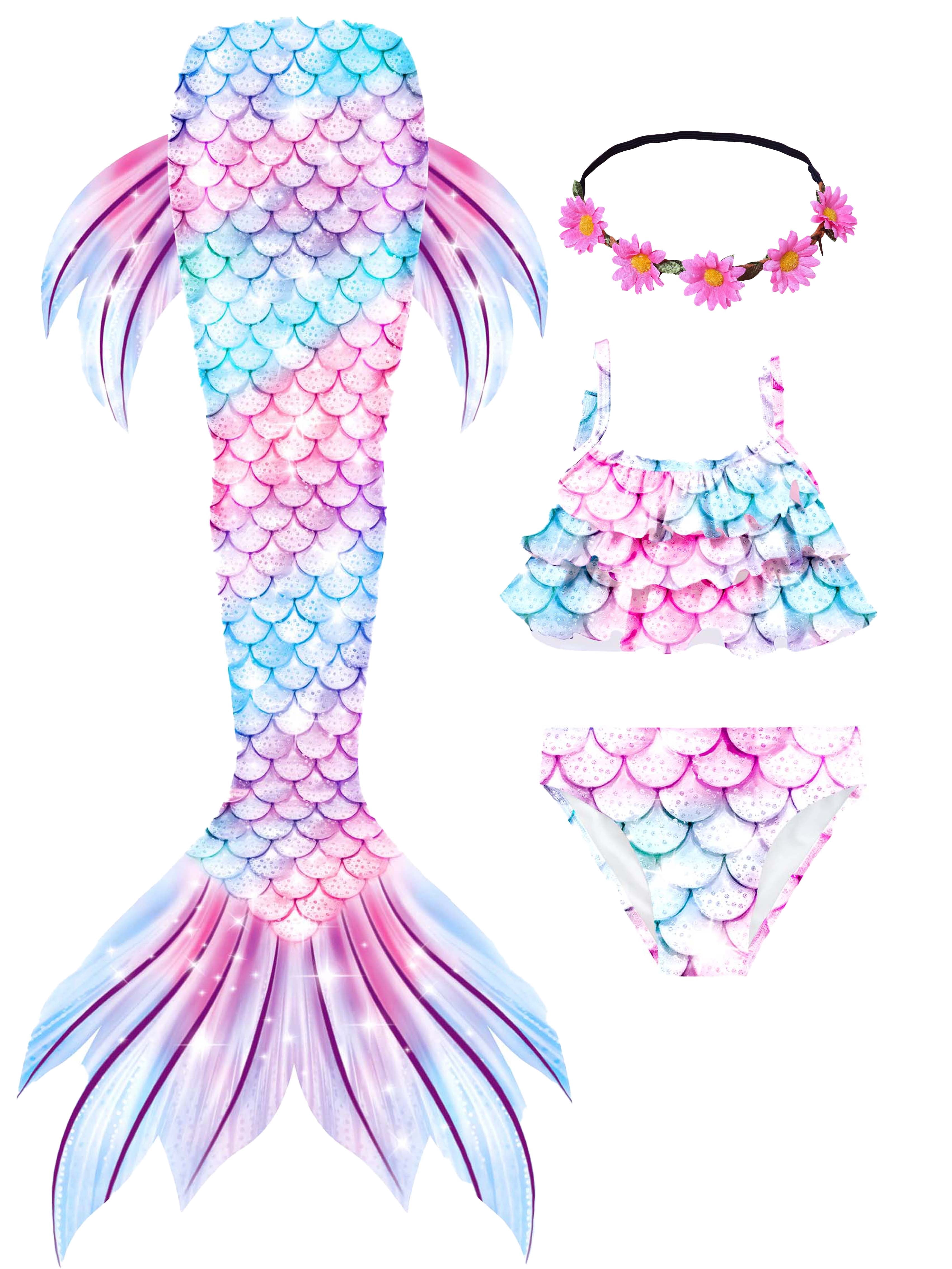2026 Girls Swimming Mermaid Tail 4 Pcs Sets Kids Mermaid Swimwear ...