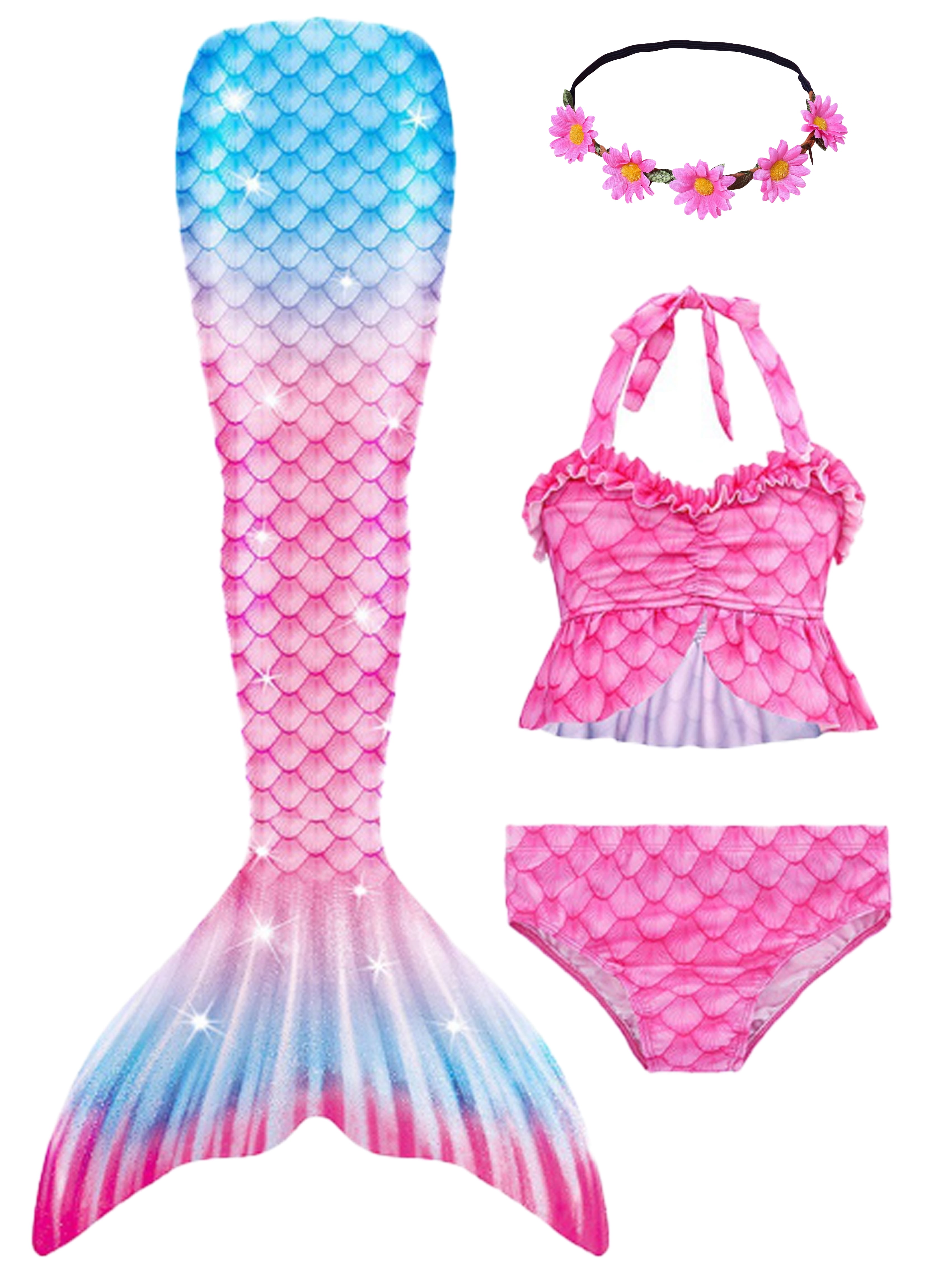 2025 Girls Swimming Mermaid Tail 4 Pcs Sets Kids Mermaid Swimwear ...