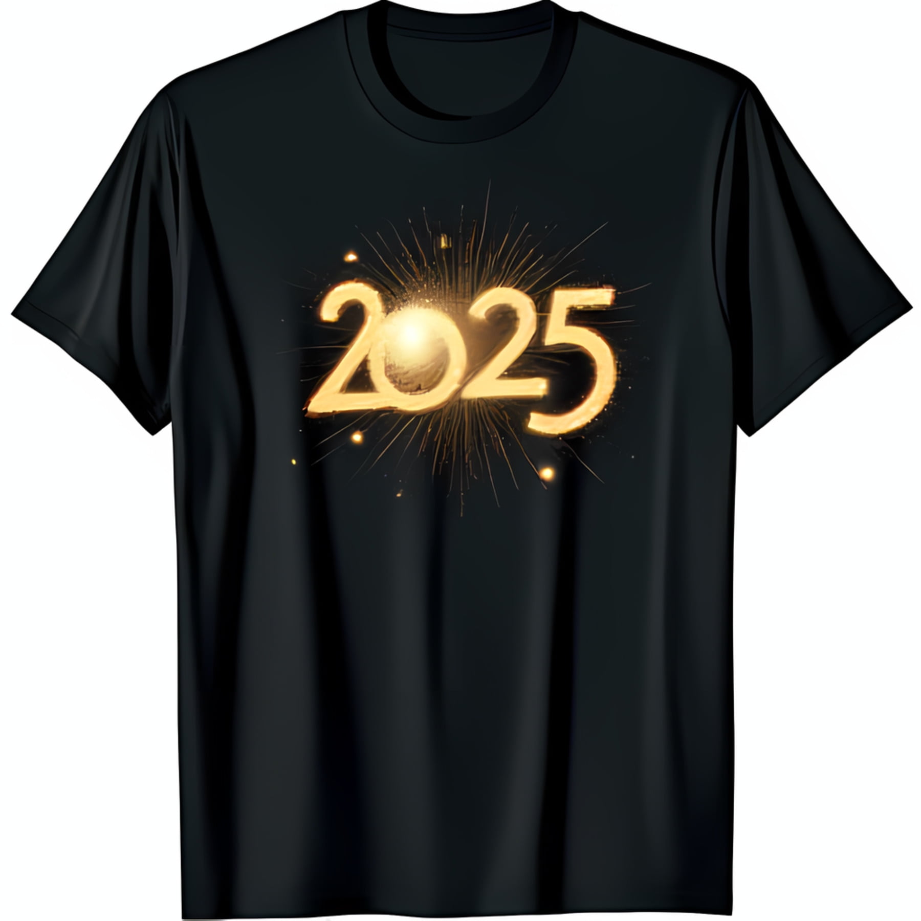 2025 Gold Glitter Graphic Black T-Shirt Festive Neck Style - Walmart.com