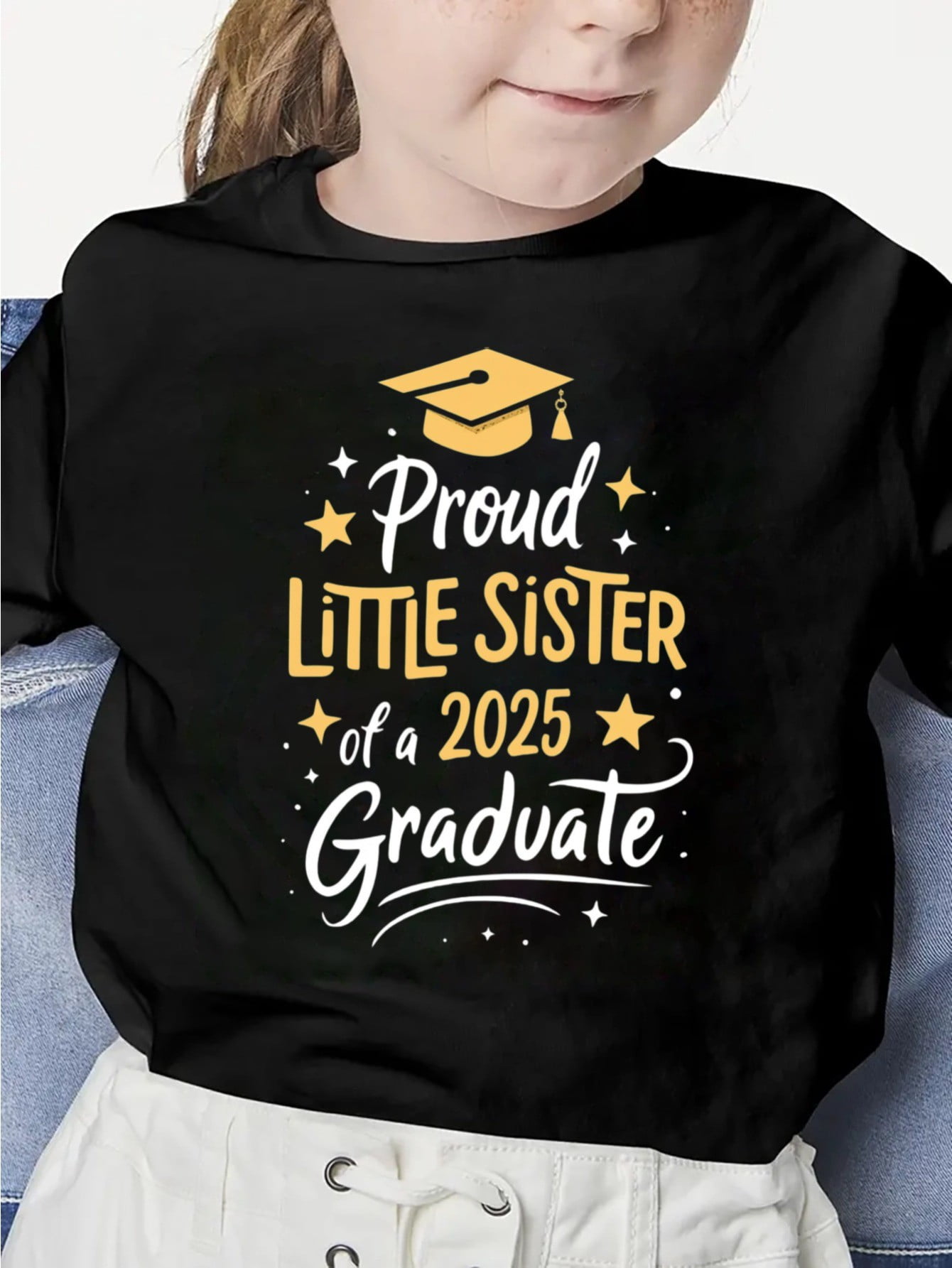 2025 Graduate Proud Little Sister Girls' T-Shirt - Cute Cartoon ...