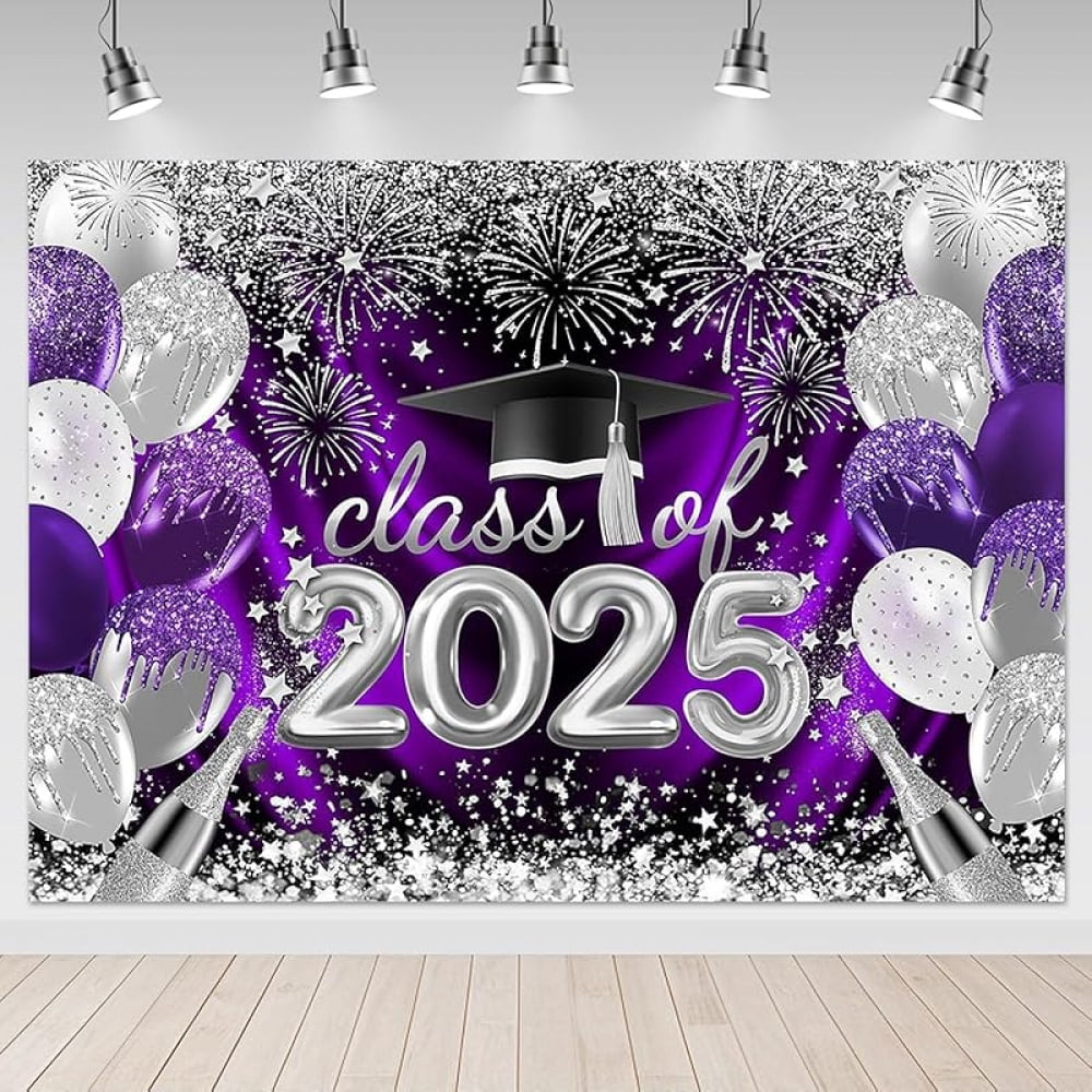 2025 Graduation 7x5ft Purple Silver Backdrop Congrats Grad Graduate ...