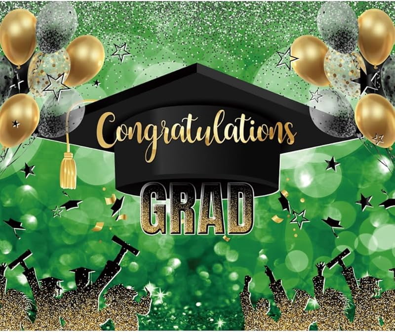 2025 Graduation Backdrop, 10x8ft Green Congratulate Grad Photography Background Bachelor Cap ...