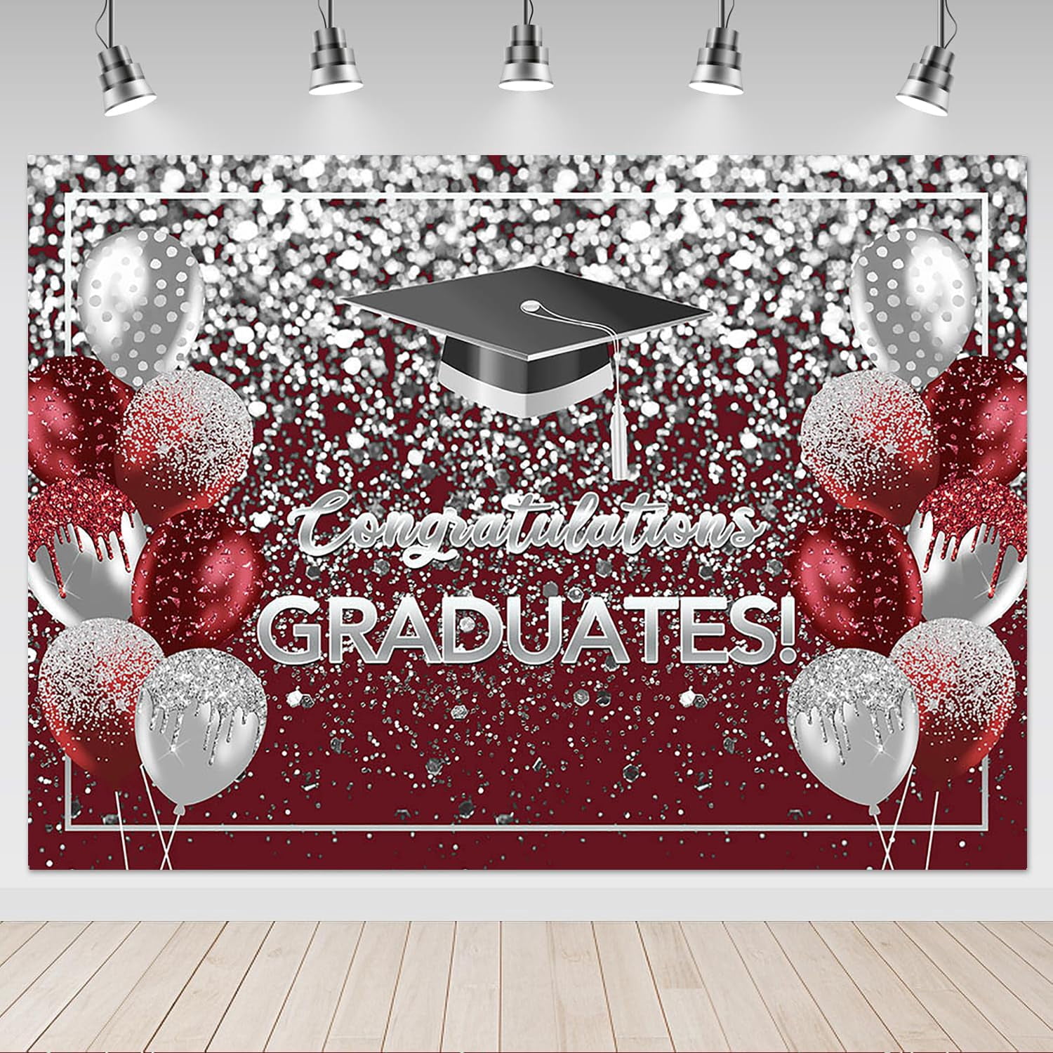 2025 Graduation Backdrop Glitter Balloons Bachelor Cap Congratulations ...