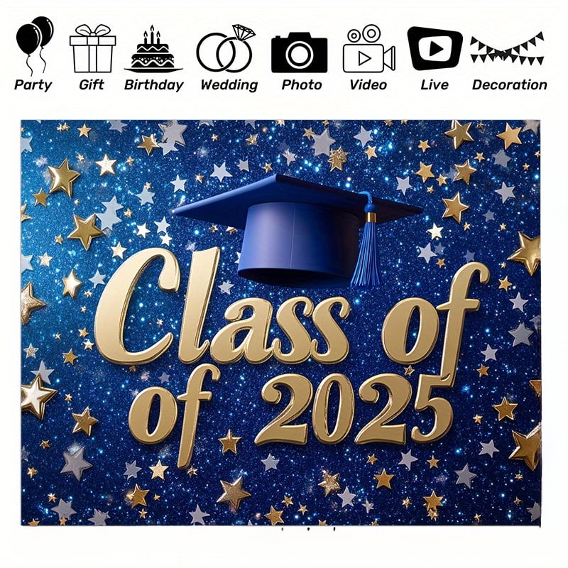 2025 Graduation Banner with Golden Lettering - Durable Polyester Fabric ...