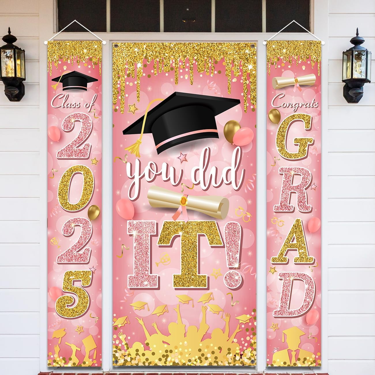2025 Graduation Banner Pink Class of Congrats Grad Porch Sign and You ...