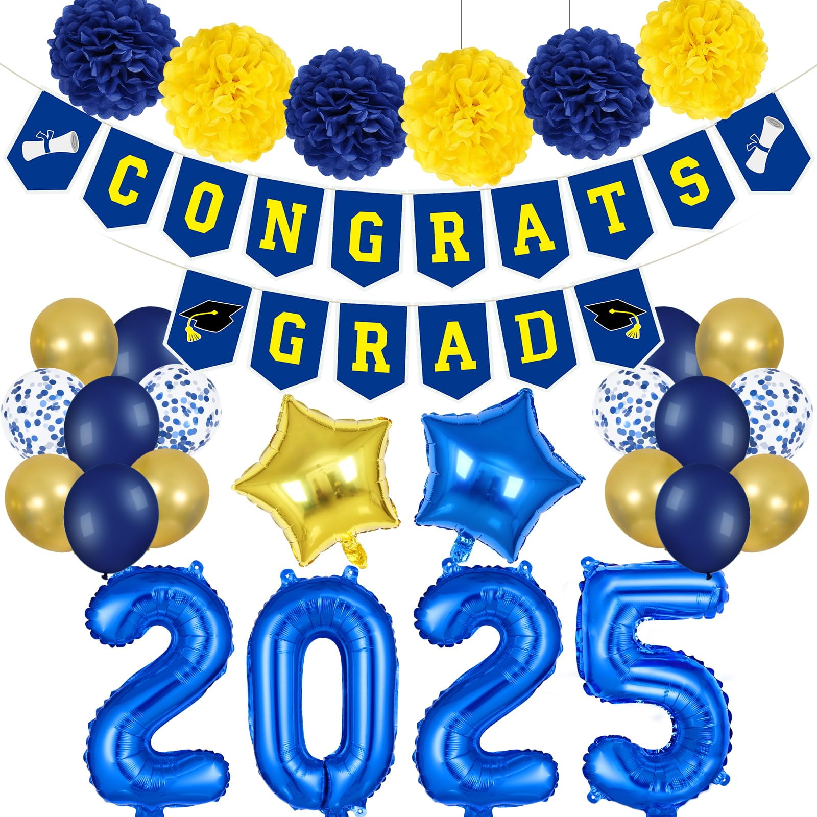 2025 Graduation BannerTRDN Party Decorations Blue and Yellow, Congrats ...