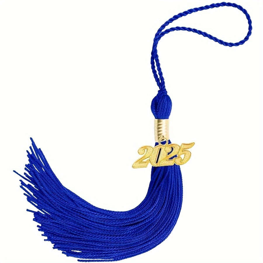 2025 Graduation Cap Tassel with Golden Charms - Blue & Black, Perfect ...