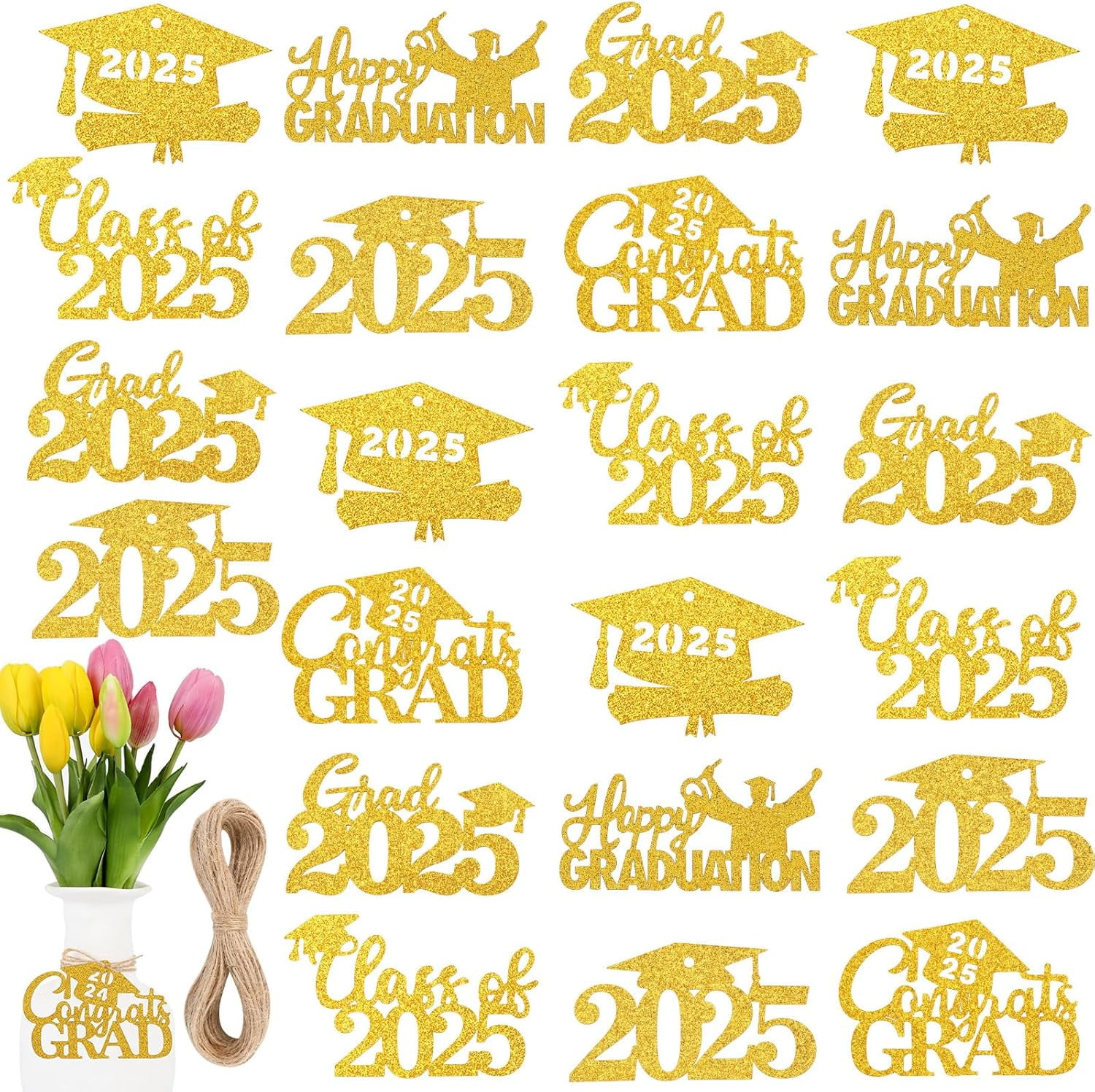 2025 Graduation Cutouts, 30Pcs Glitter Grad Cap 2025 Cutout Tags ...