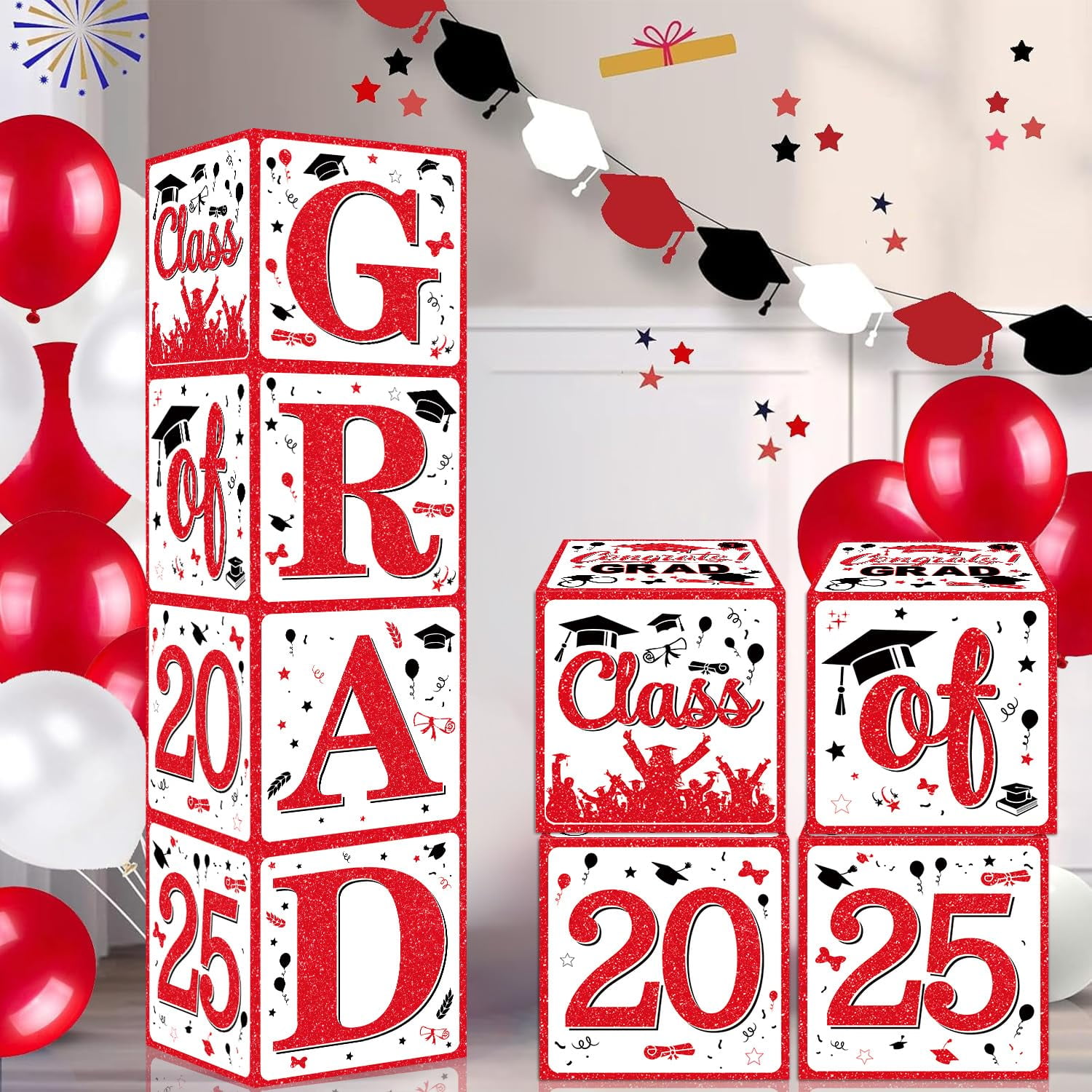 2025 Graduation Decorations Balloon IFF17 Boxes 4Pcs Red and Black ...