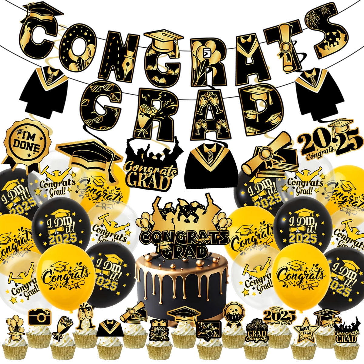 2025 Graduation Decorations , Black and Golden Graduation Party ...