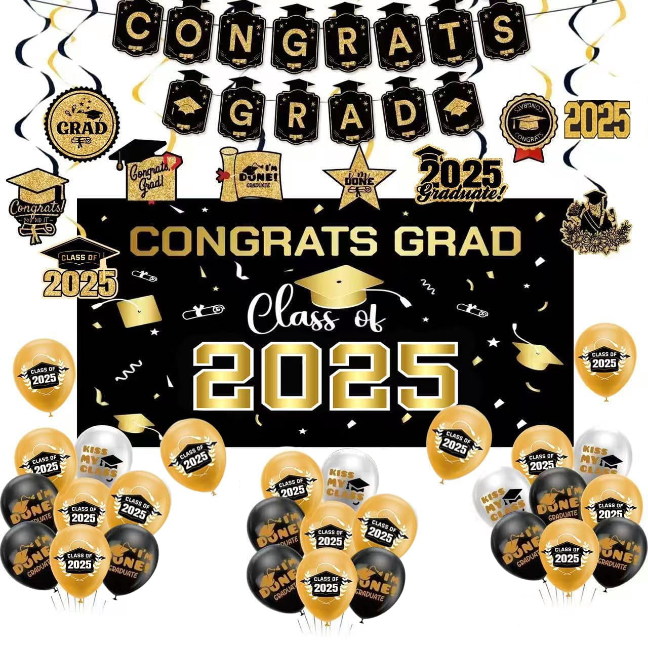 2025 Graduation Decorations, Black IFF17 Class of 2025 Banner Hanging ...