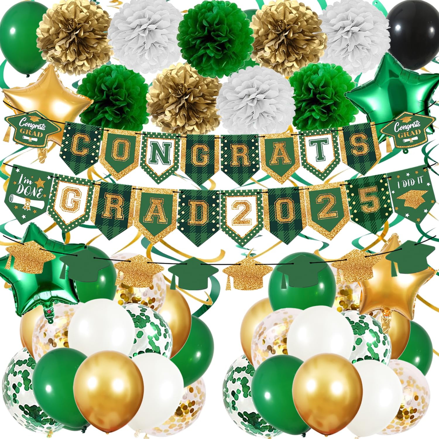 2025 Graduation Decorations Green White BSL1 Gold Graduation ...