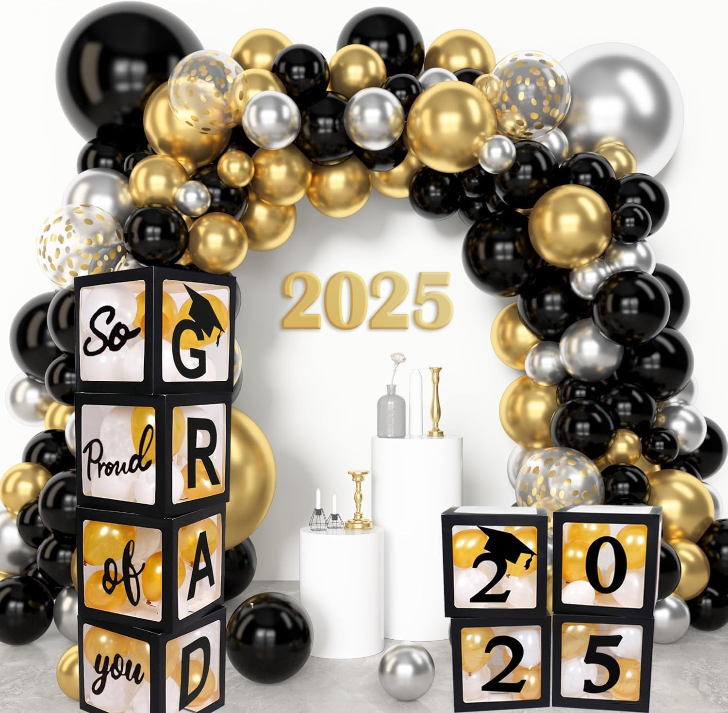 2025 Graduation Decorations Party Supplies,4 Pieces Black Balloon Boxes ...