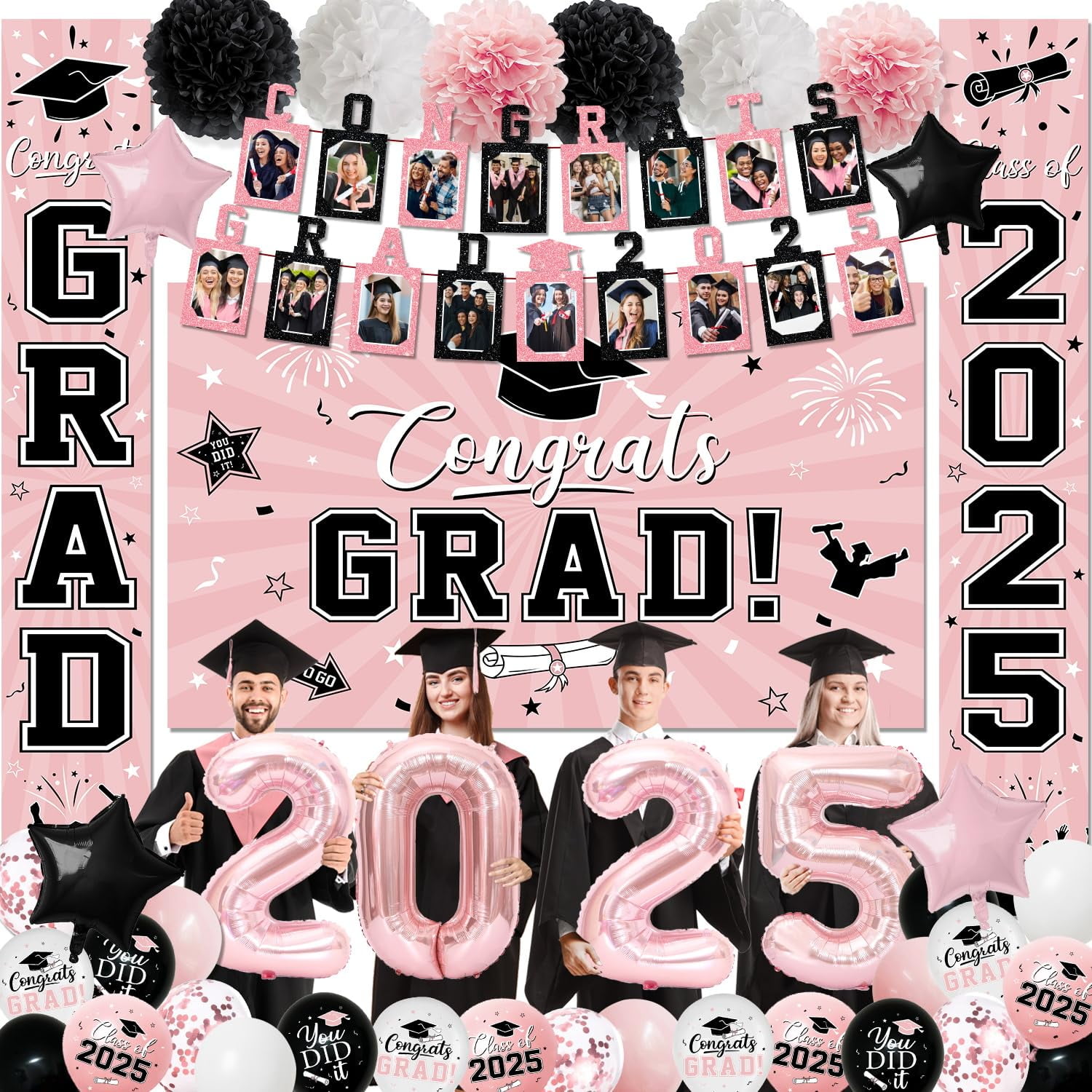 2025 Graduation Decorations, Pink Themed Class BSL1 of 2025 Set ...