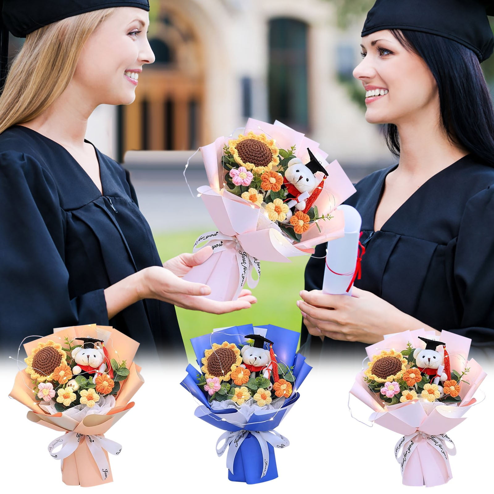 2025 Graduation Flower Bouquet Set Includes Knitted Flower Bouquet ...