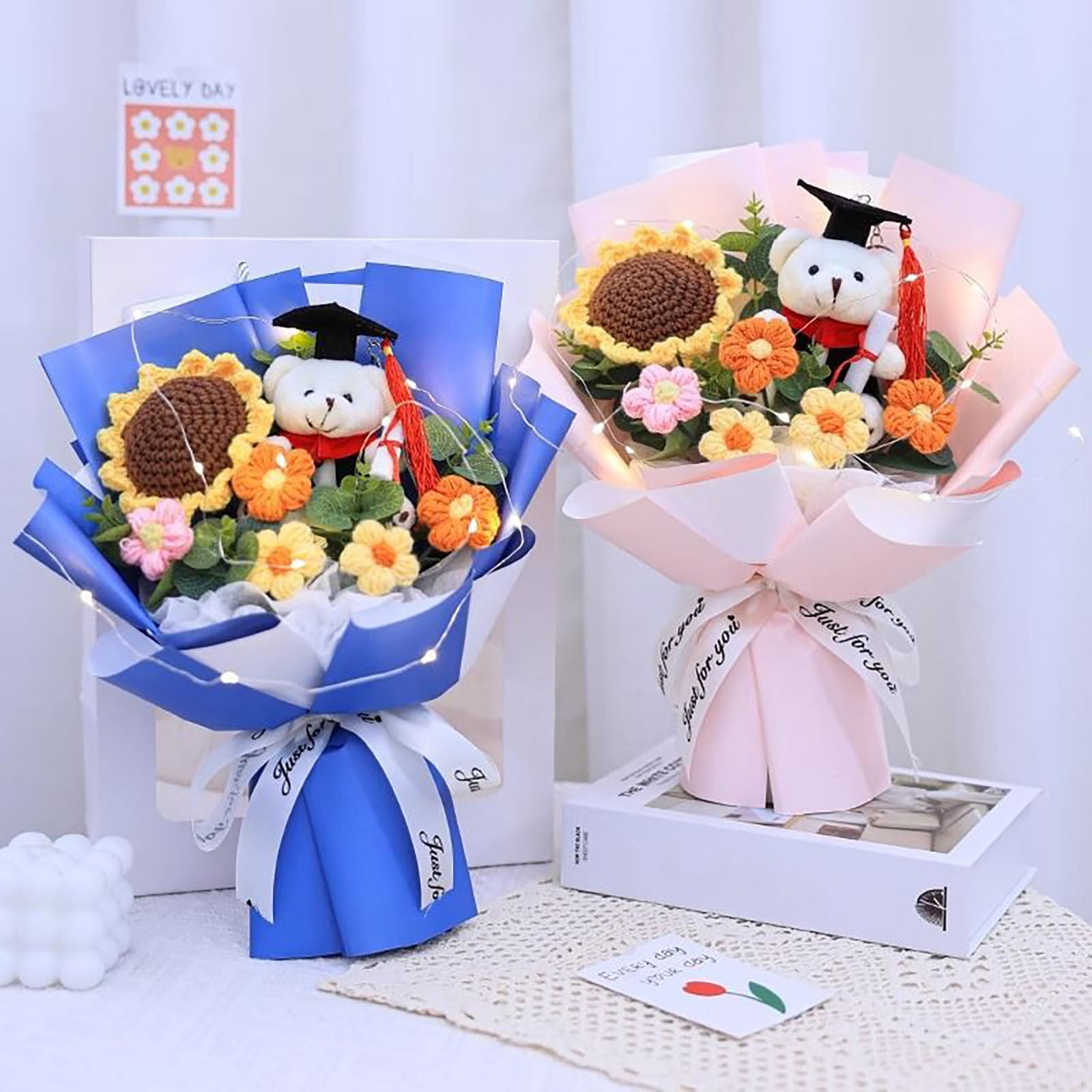 2025 Graduation Gift Set | Knitted Flower Bouquet with Graduation Bear ...