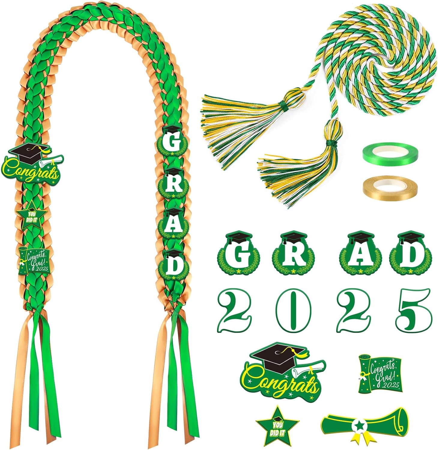 2025 Graduation Leis Green Gold Graduation Ribbon Lei Graduation Honor ...
