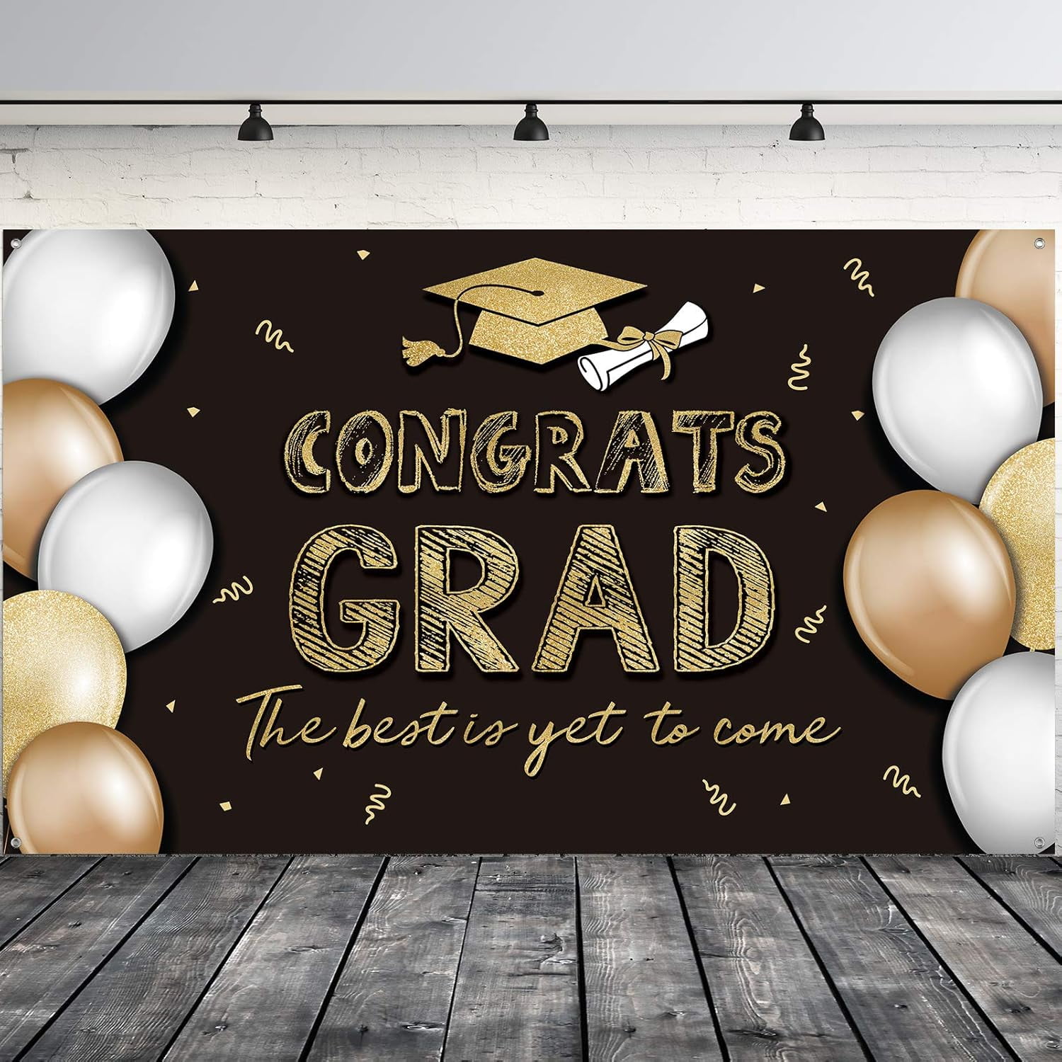 2025 Graduation Party Backdrop Banner Black and Gold Congrats Grad ...