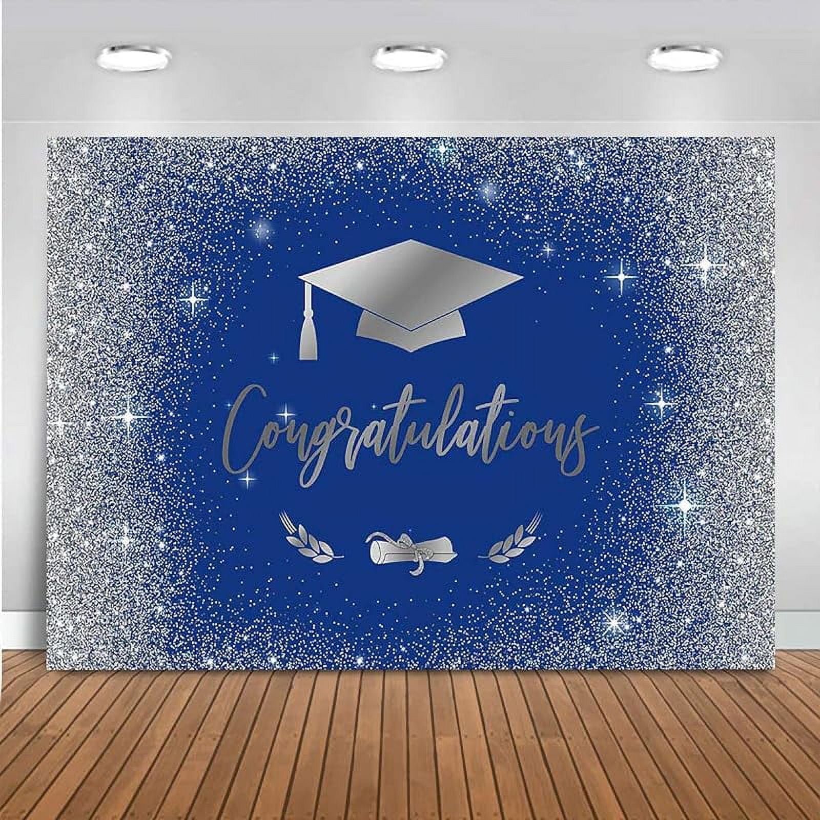 2025 Graduation Party Backdrop Blue Silver Glitter Class of 2025 ...
