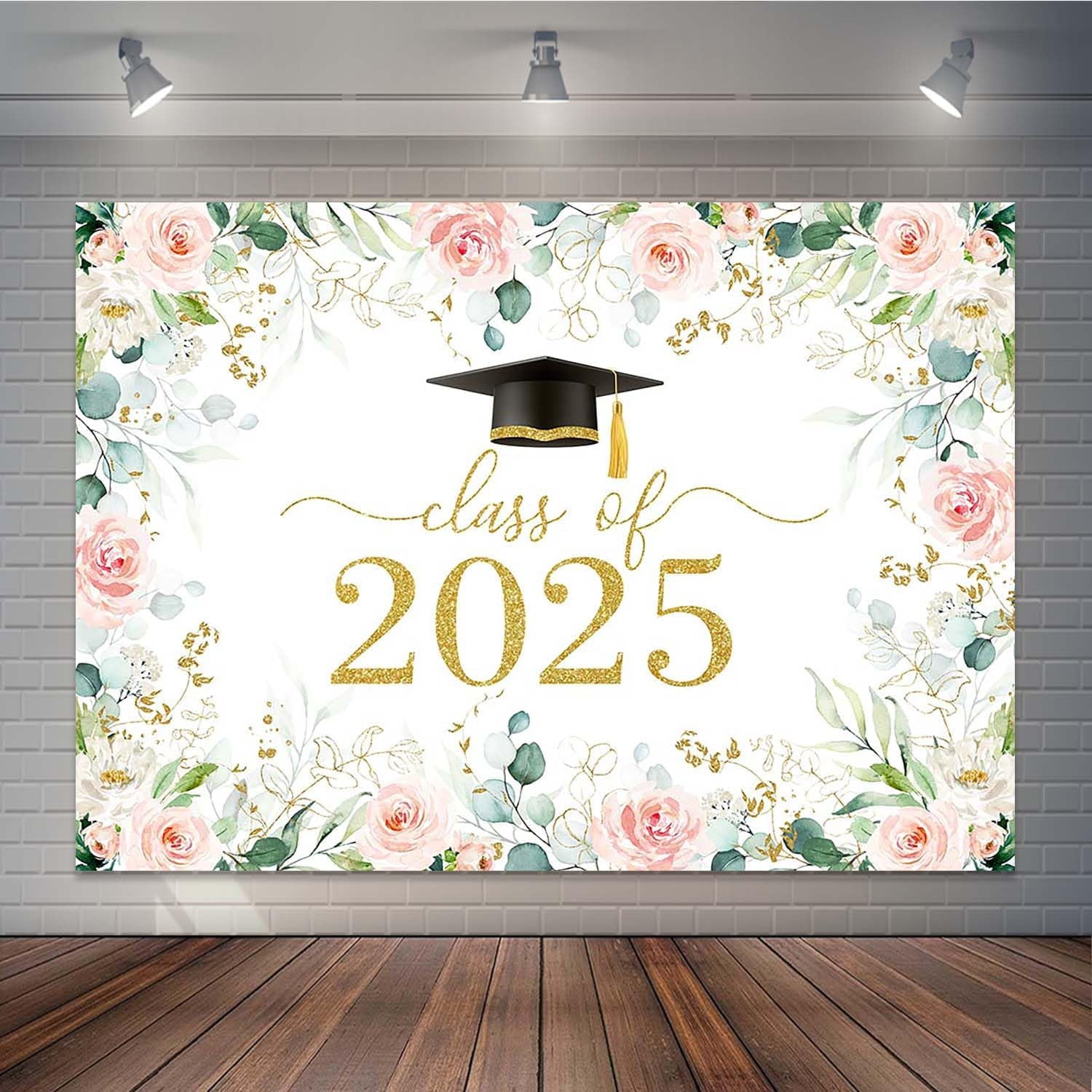 2025 Graduation Party Backdrop Blush Pink Floral Class of 2025 Congrats Grad Background Greenery ...