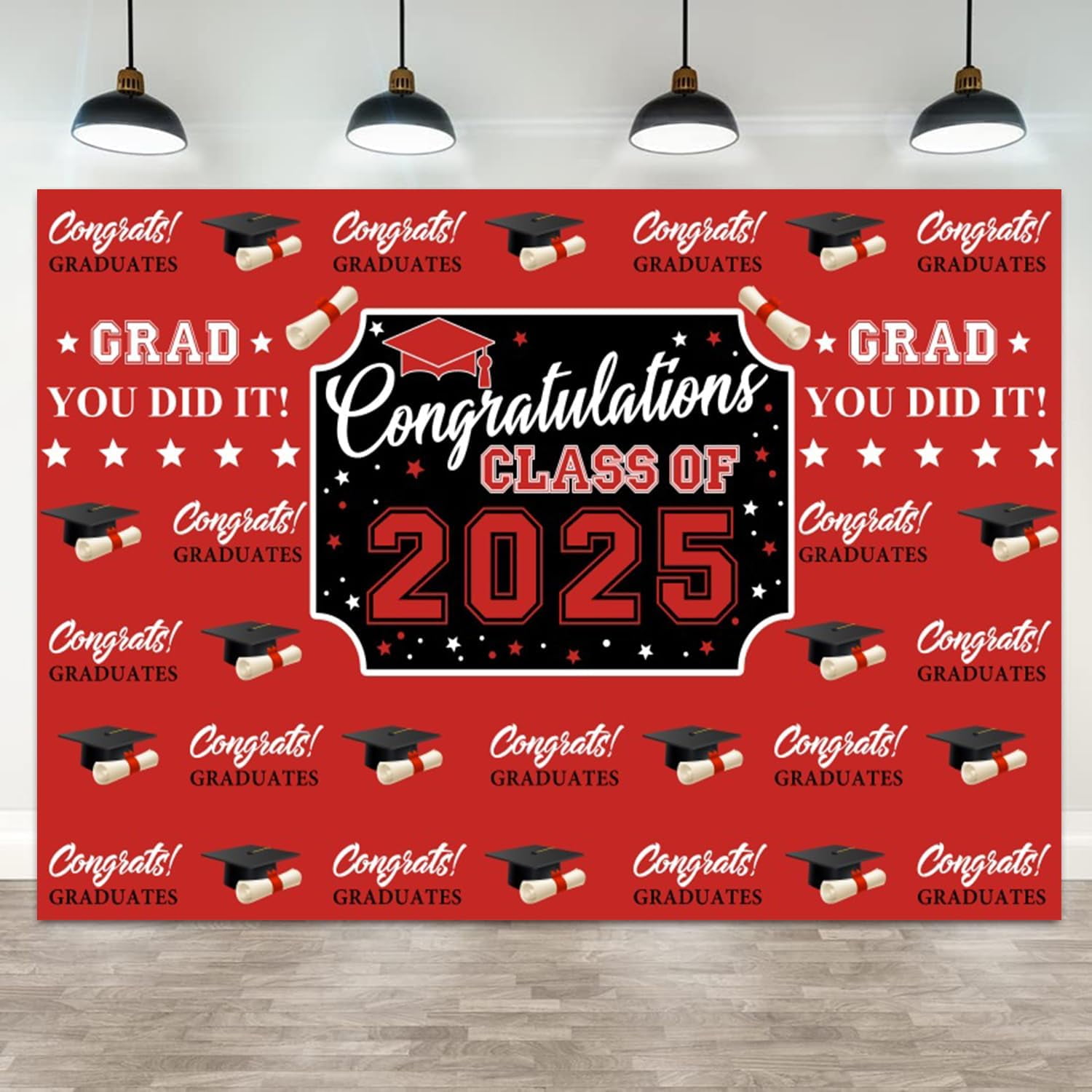 2025 Graduation Party Backdrop Red Congrats Grad Photography Background ...