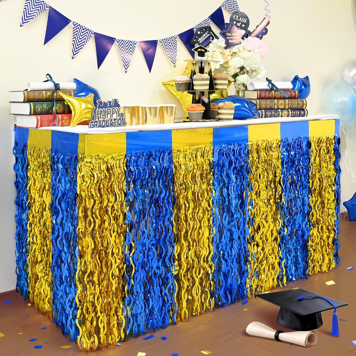2025 Graduation Party Decoration, 2-piece set of blue gold wave metal ...
