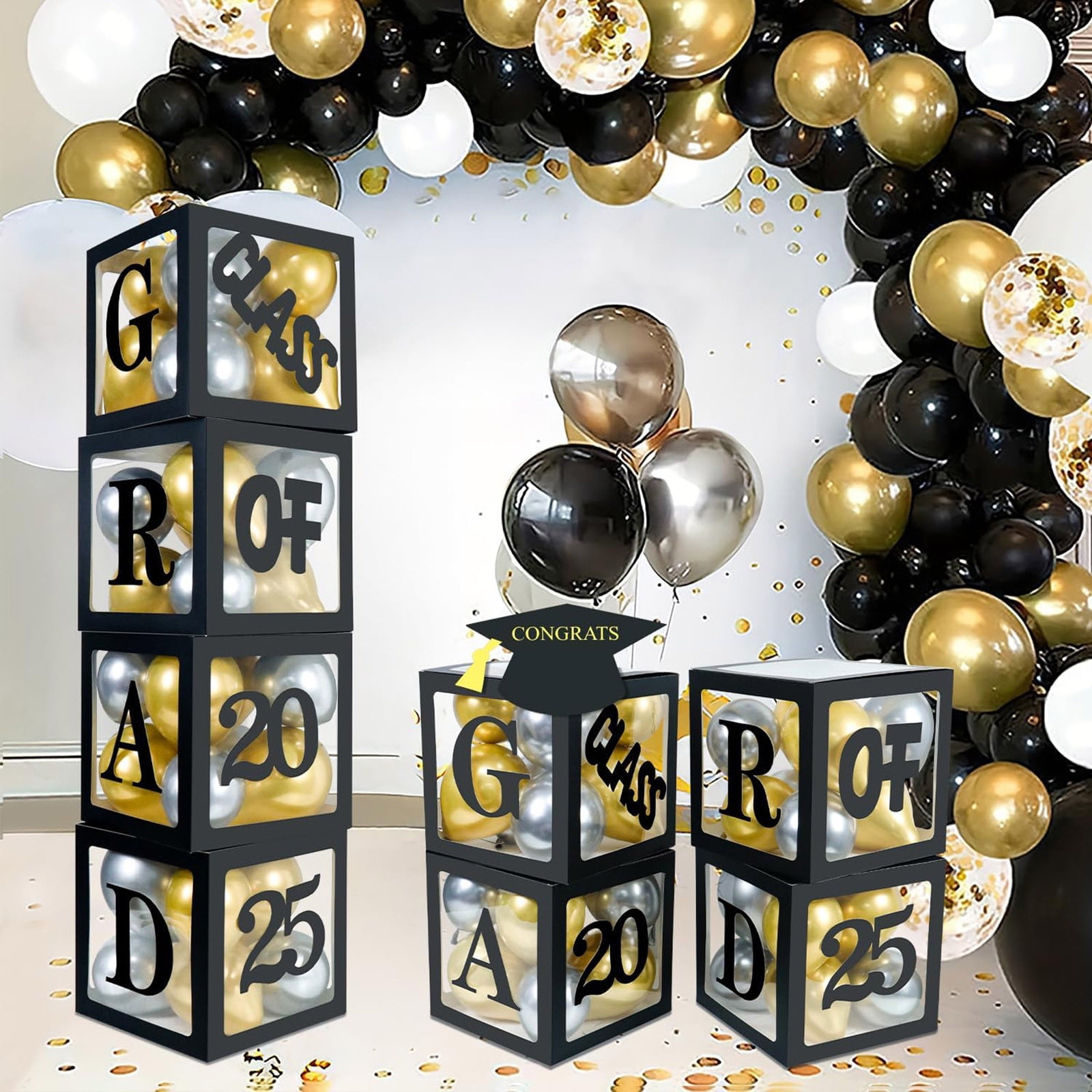 2025 Graduation Party Decoration Black Balloon Boxes with Letters 2025 ...