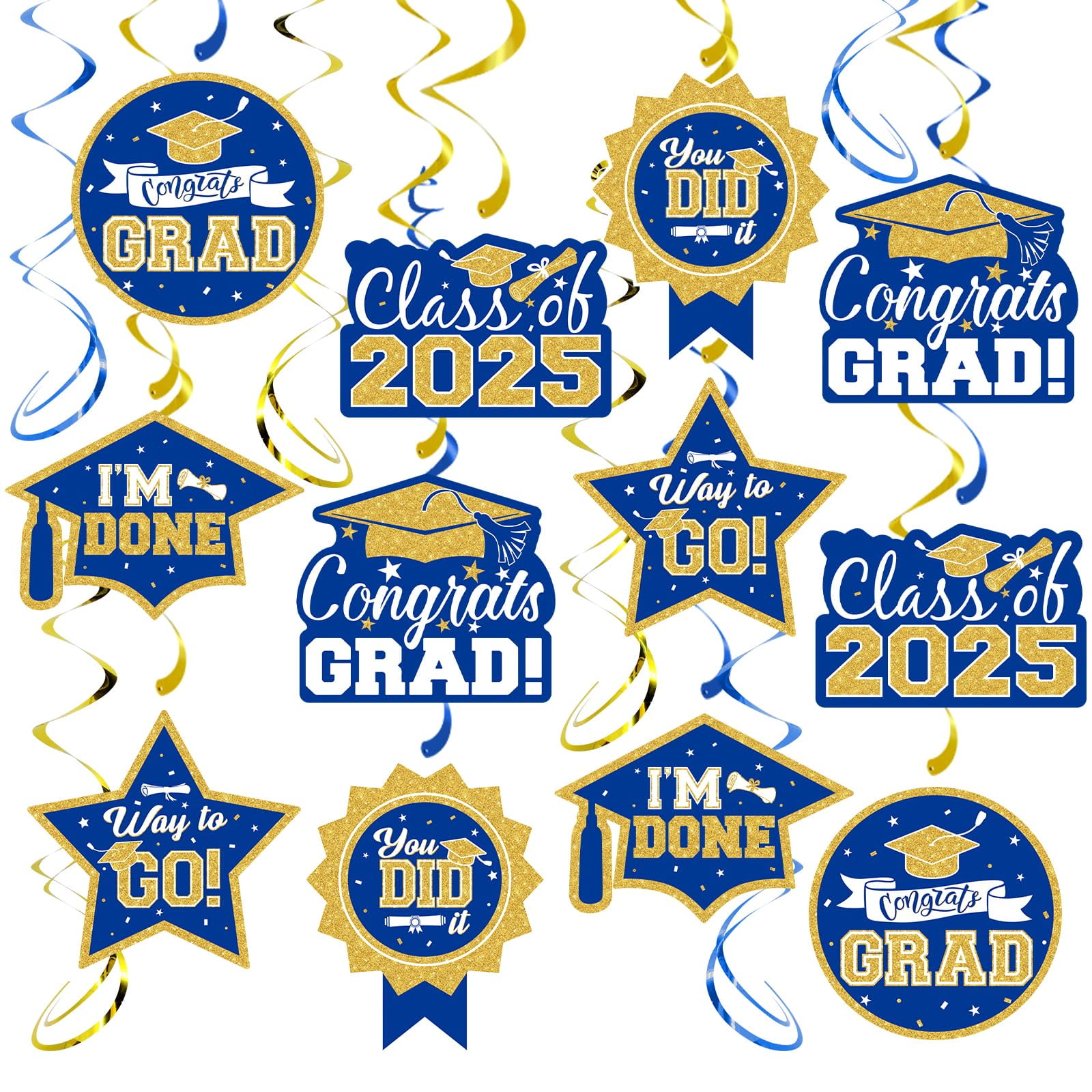 2025 Graduation Party Decorations - 30 Pcs Blue Gold Class of 2025 ...