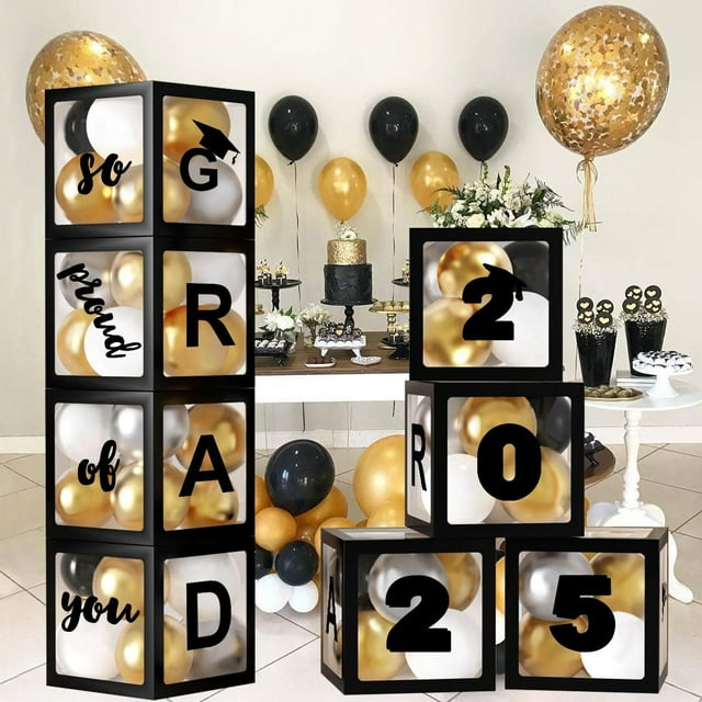 2025 Graduation Party Decorations - Black, Gold, White Balloon Boxes ...