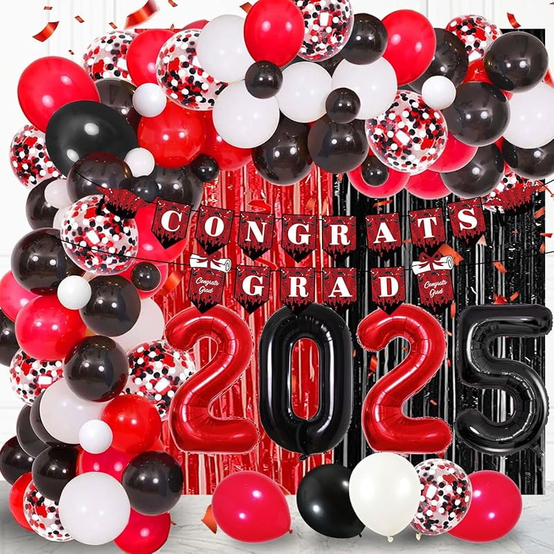 2025 Graduation Party Decorations, Red and Black Balloon Garland Arch ...