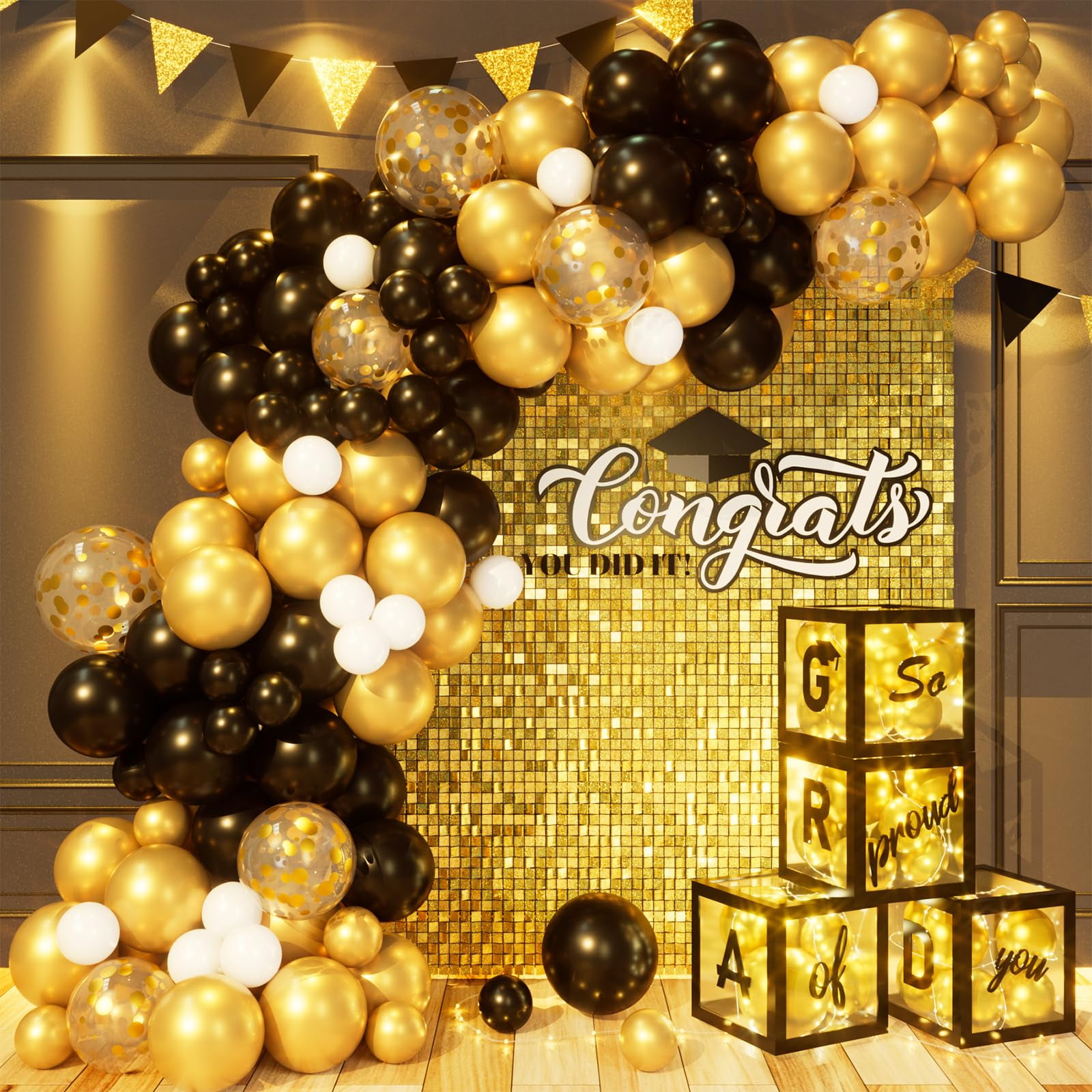 2025 Graduation PartyEGSC Decorations 132Pcs Black Gold Balloons ...