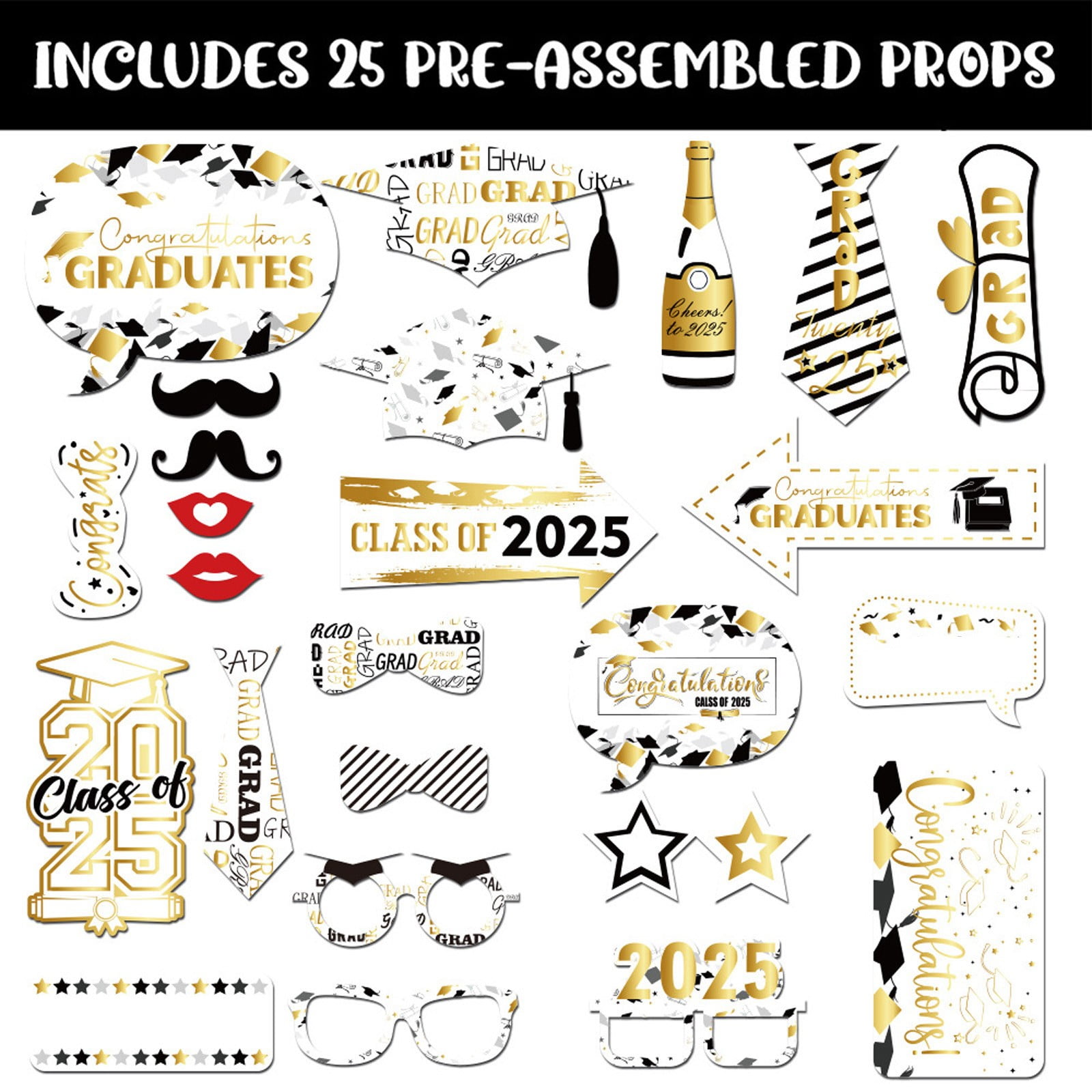 2025 Graduation Photo Booth Props, 25pcs Class of 2025 Props with Photo ...