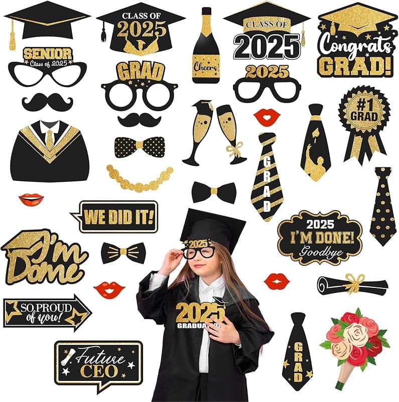 2025 Graduation Photo Booth Props - 35 Pcs Graduation Photo Props Set, Class of 2025 Grad Decor ...