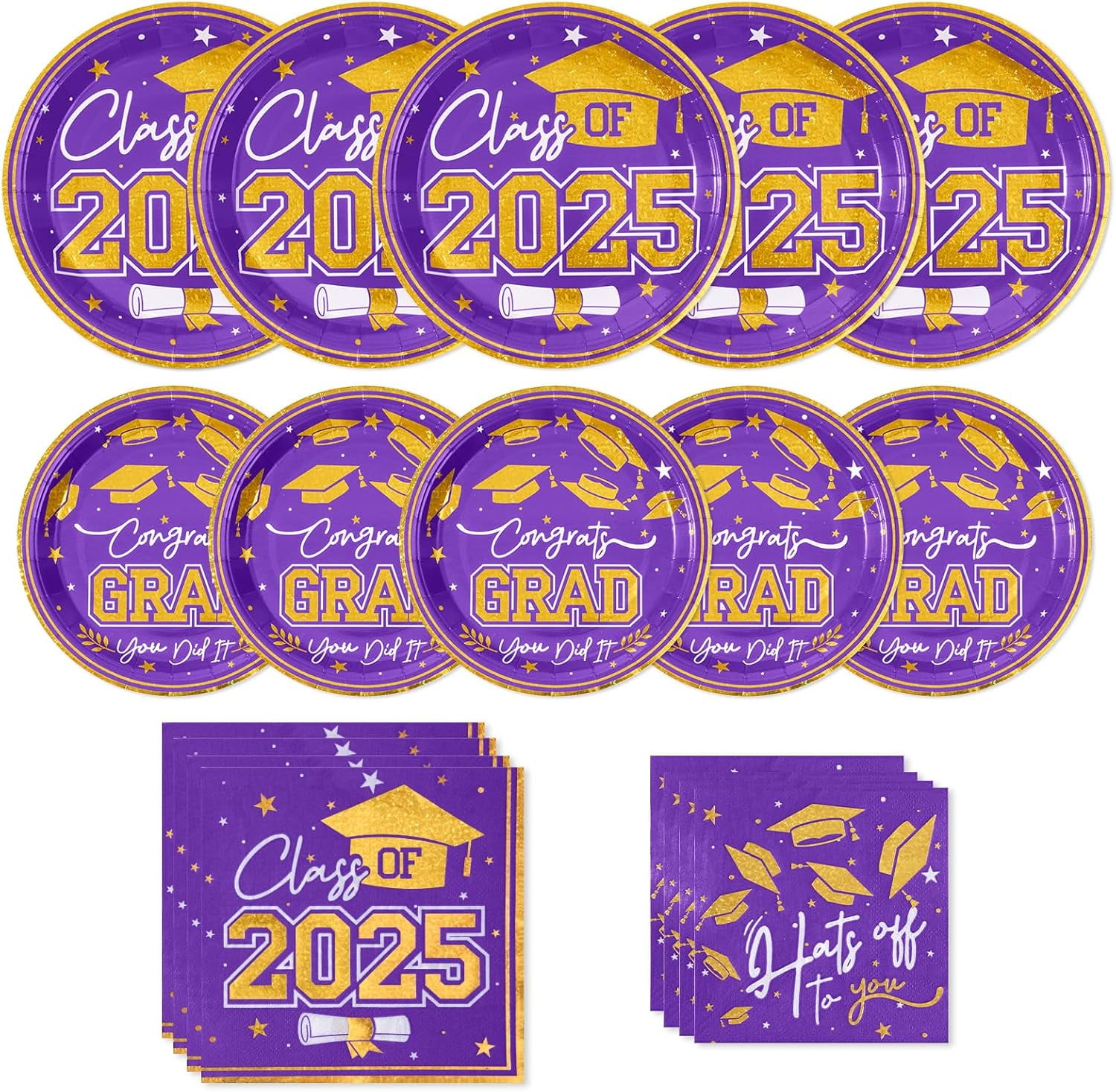 2025 Graduation Plates and Napkins ,Purple and Gold Class of 2025 ...