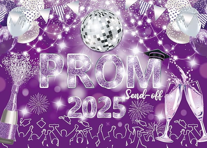 2025 Graduation Prom Backdrop Celebration Graduation Purple Silver ...