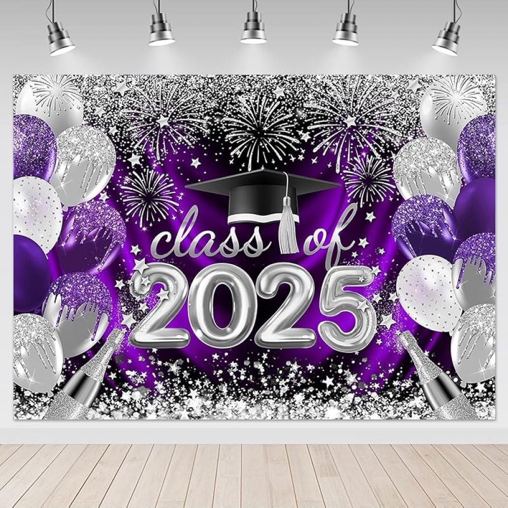 2025 Graduation Purple Backdrop 8x6ft Congrats Grad Graduate Party ...