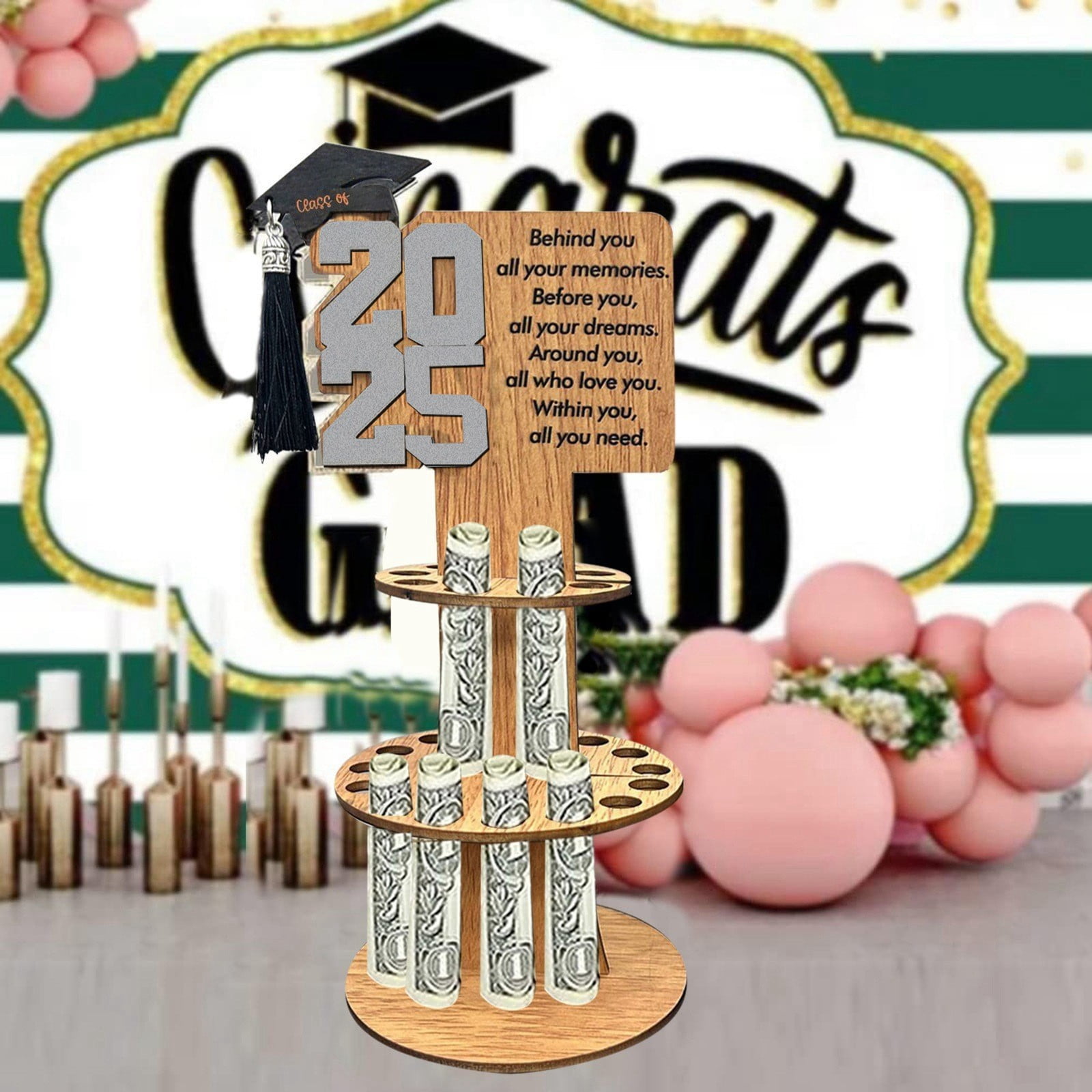 2025 Graduation Season Banknote Holder Ornaments Wooden Tower Money ...