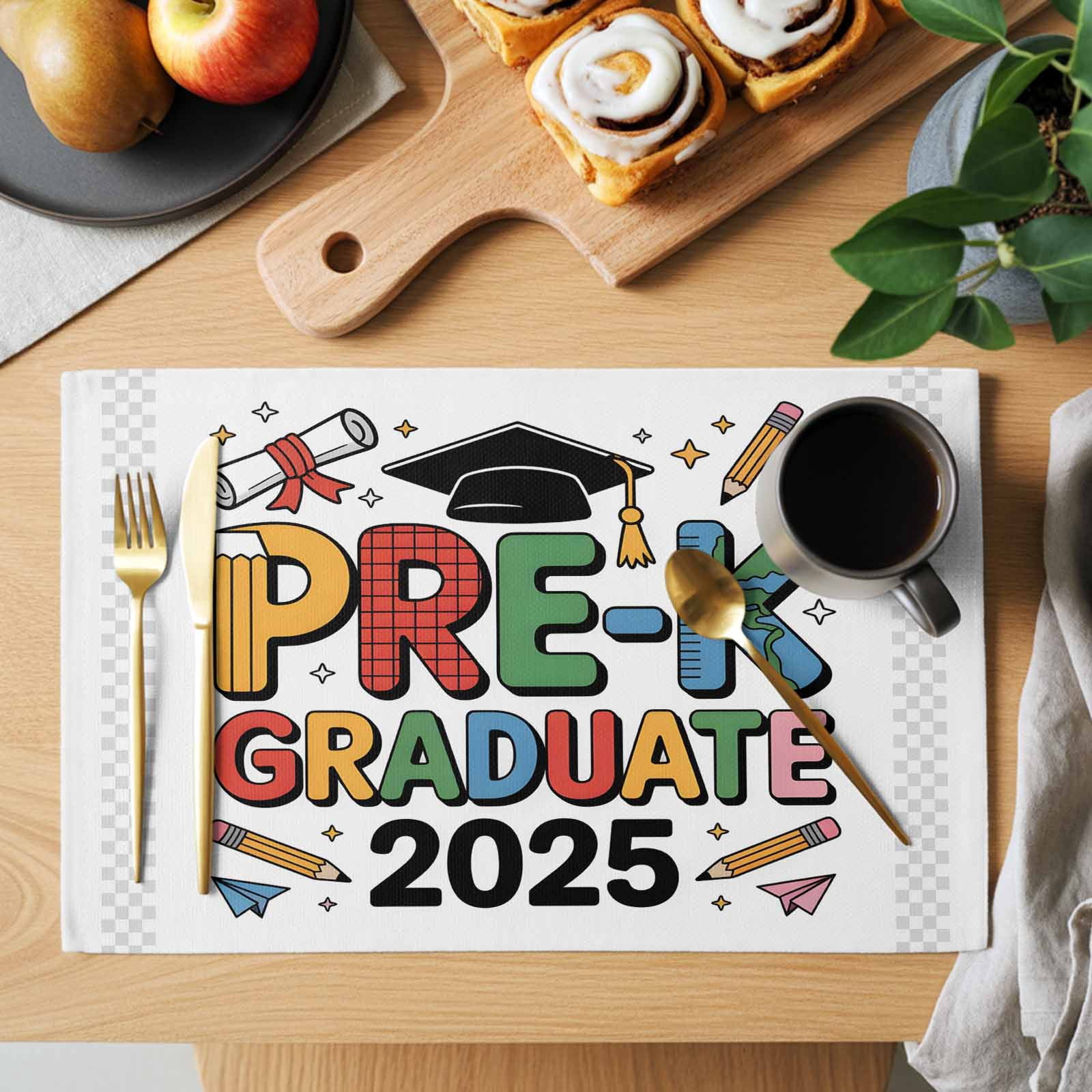 2025 Graduation Season Hat Placemats Set of 8, Certificate Of Merit ...