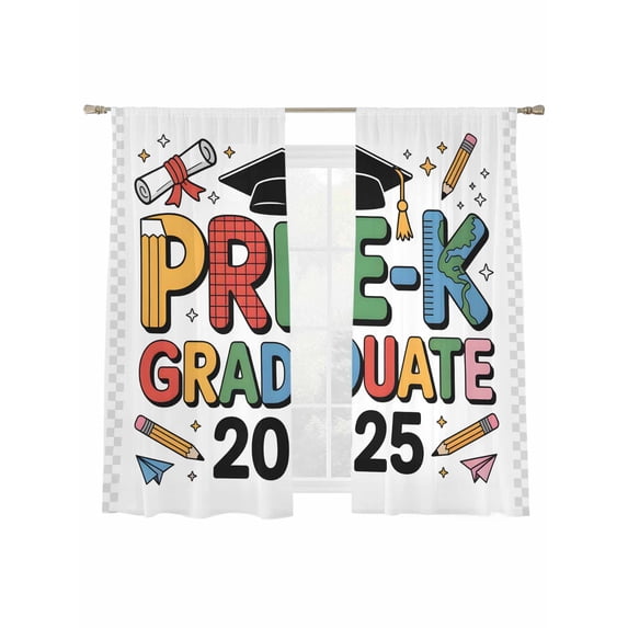 2025 Graduation Season Hat Sheer Curtains 2 Panels Set Certificate Of ...