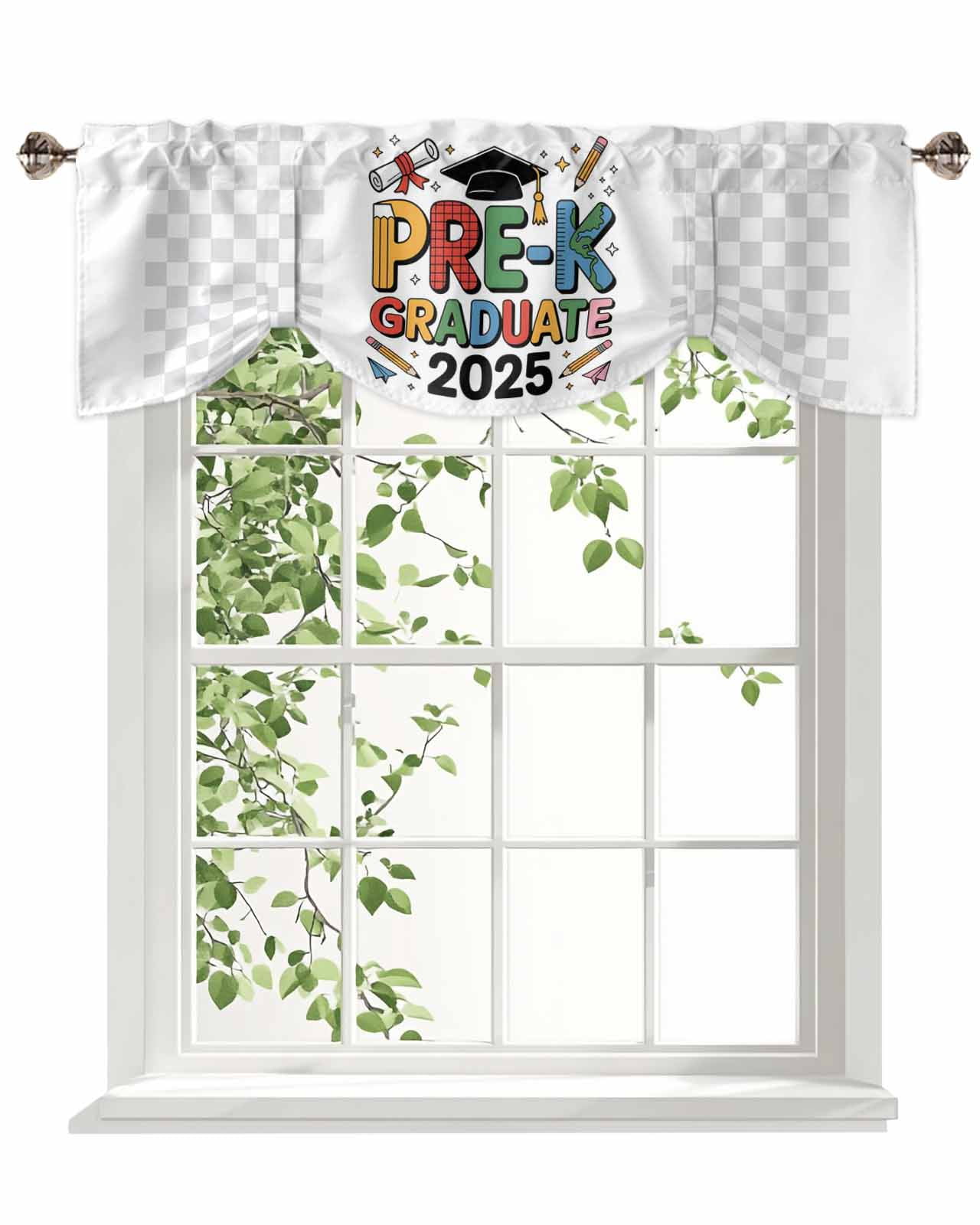 2025 Graduation Season Hat Tie Up Valances Curtain, Adjustable Kitchen ...