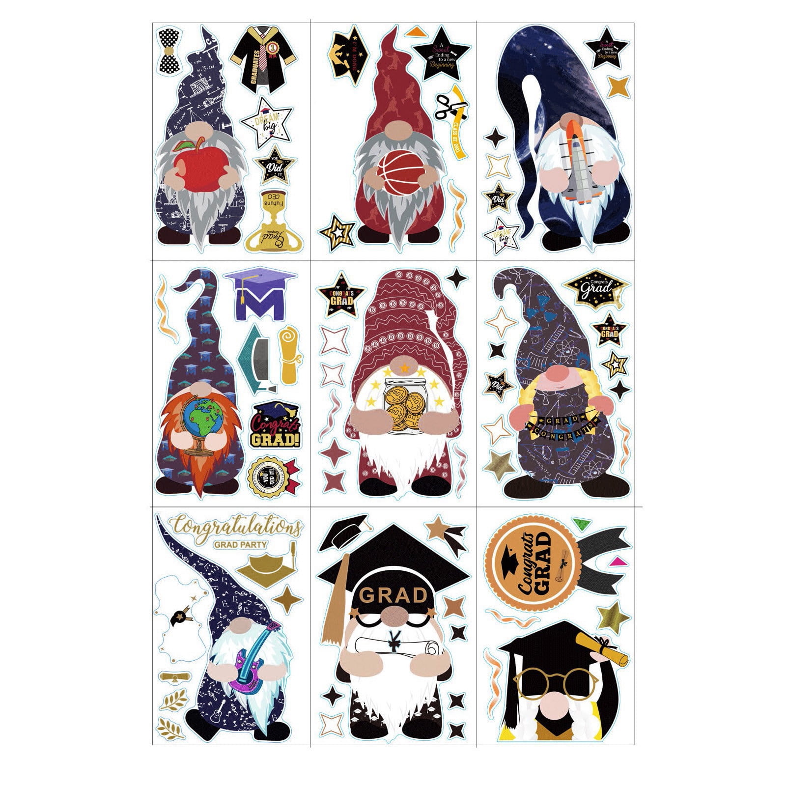 2025 Graduation Window Clings 9 Sheets Gold And Black Congrats Grad Cap ...