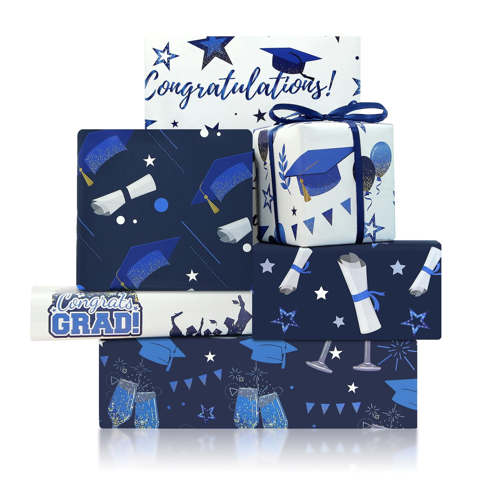 2025 Graduation Wrapping Papers, SSF20 6 Sheets Blue Grad Gift Wrap, 20 ...