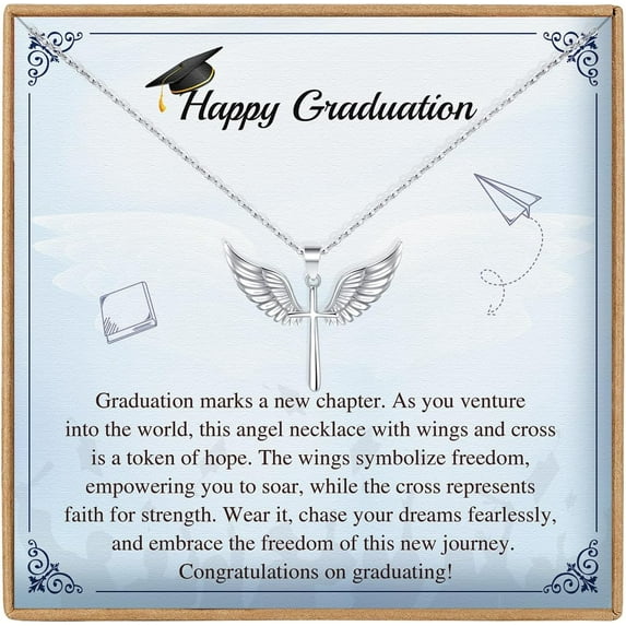 2025 Graduations Gifts for Her, Silver Angel Wings Cross Necklace for ...