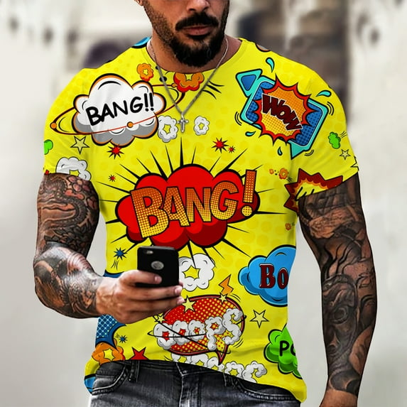 2025 Graffiti Print Men's T-shirt Tops 3D Casual Short Sleeve O Neck ...