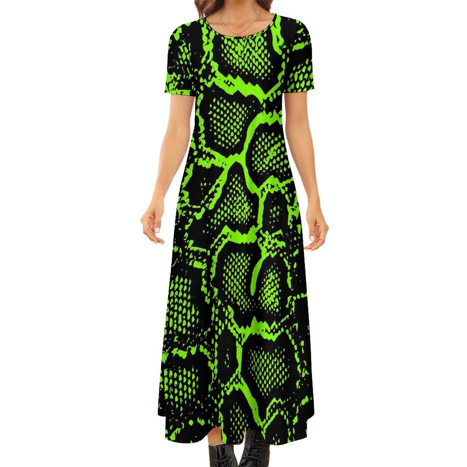 2025 Green Dress Short Pattern Sleeve Vestido Oversized Maxi Long ...
