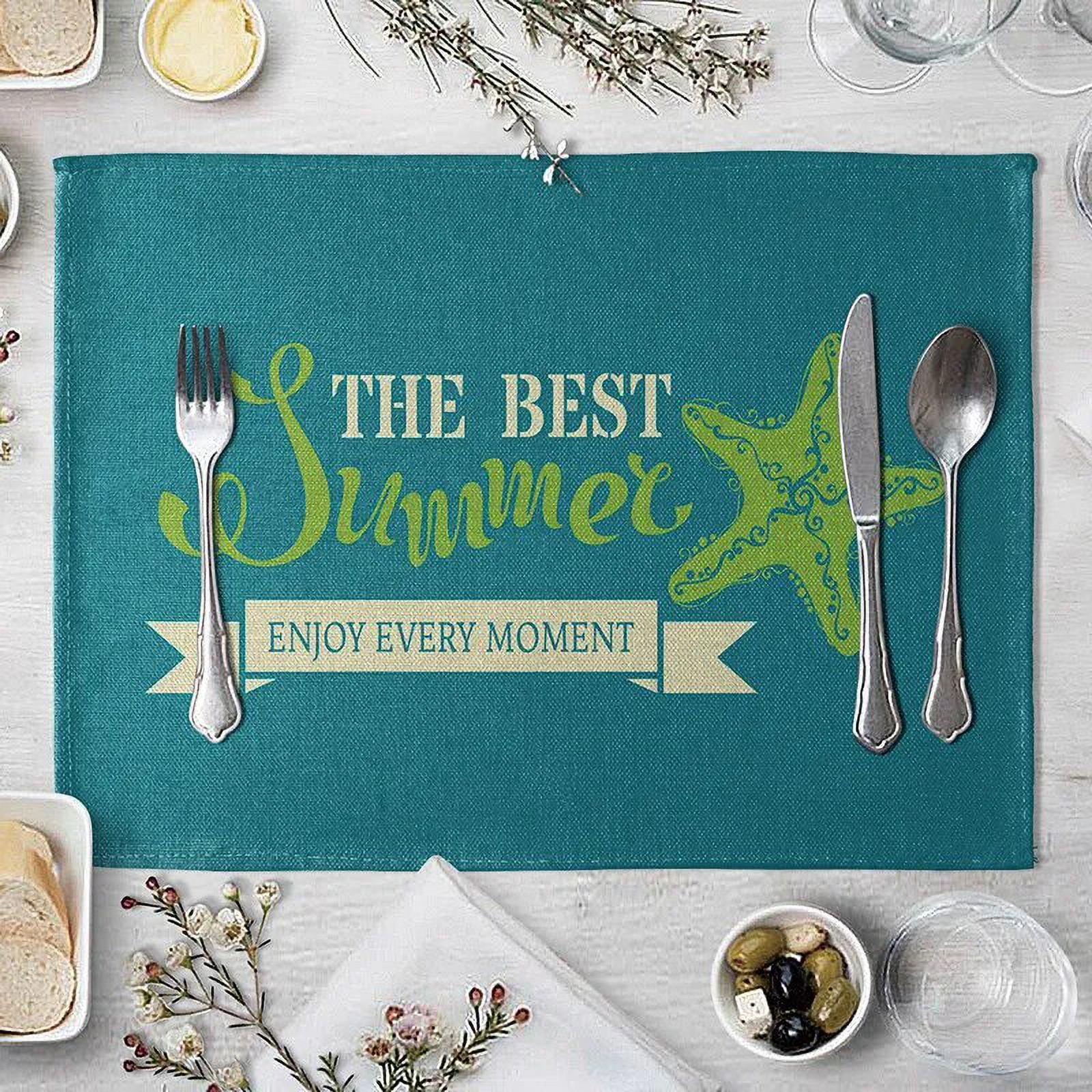 2025 Green Letters Print Cotton Linen Placemat for Table Geometric ...