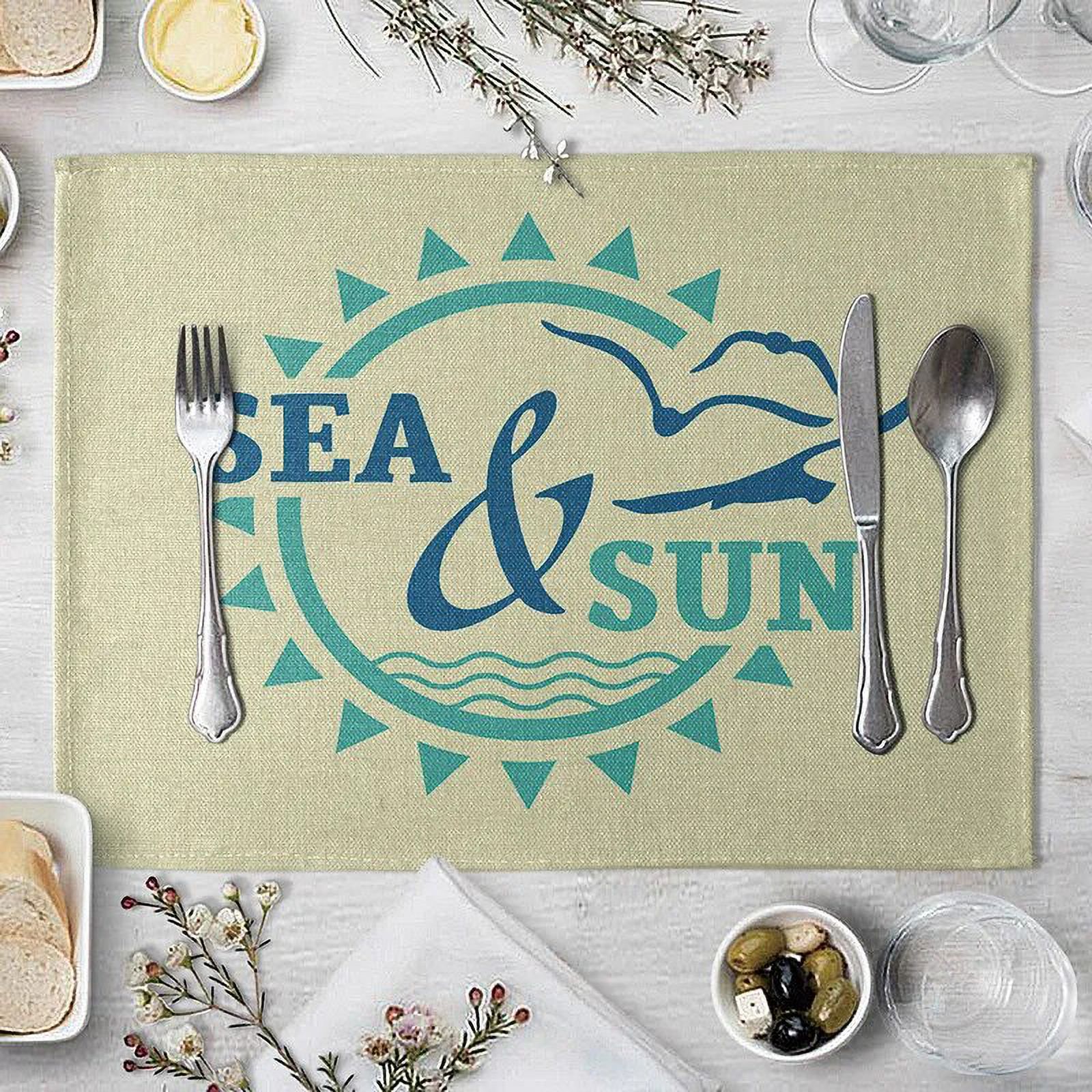 2025 Green Letters Print Cotton Linen Placemat for Table Geometric ...