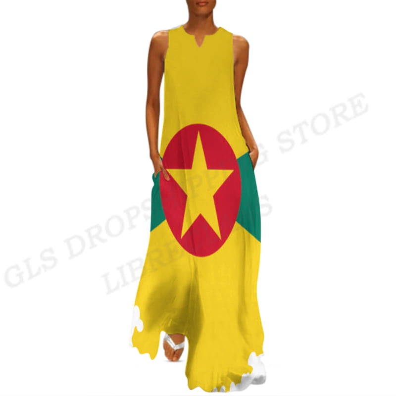 2025 Grenada Flag Dress Women Fashion Party Evening Dresses Casual Long ...