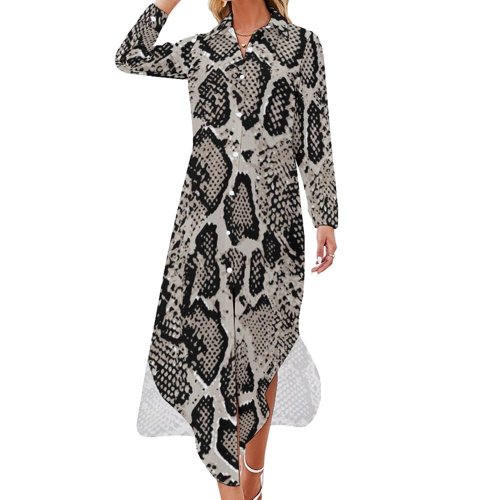 2025 Grey Snake Chiffon Dress Animal Print Pretty Dresses Female Long ...
