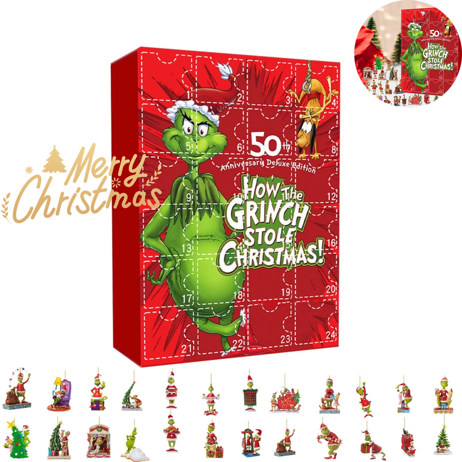 2025 Grin-ch Christmas Advent Calendar Blind Box - 24 Tree Ornaments ...